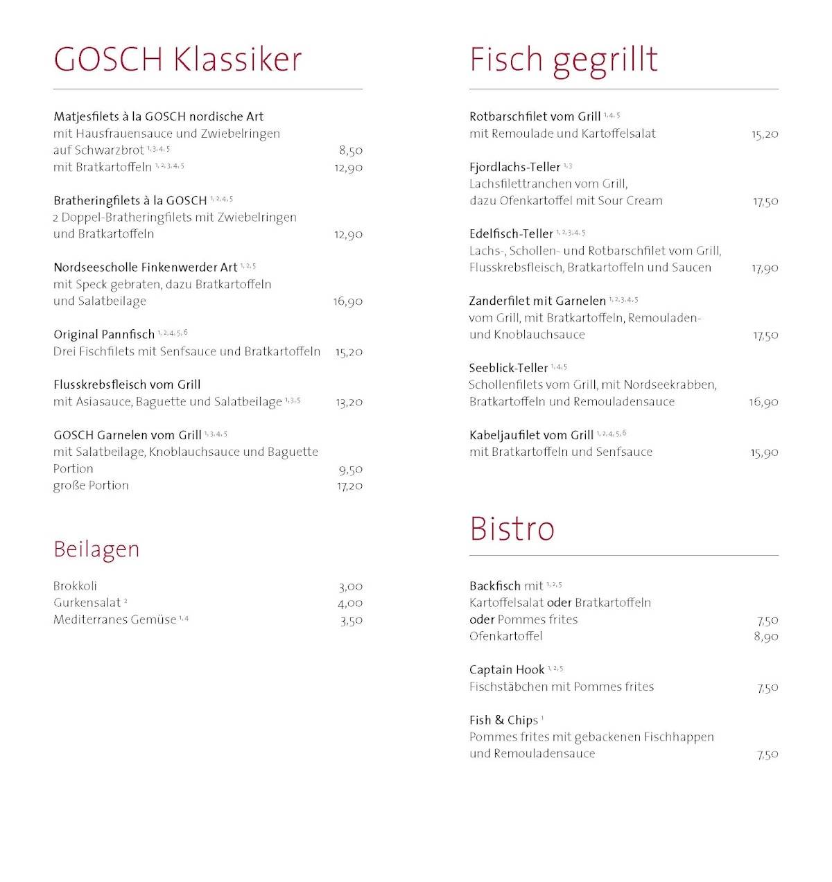 Speisekarte von GOSCH Timmendorf restaurant, Timmendorfer Strand ...