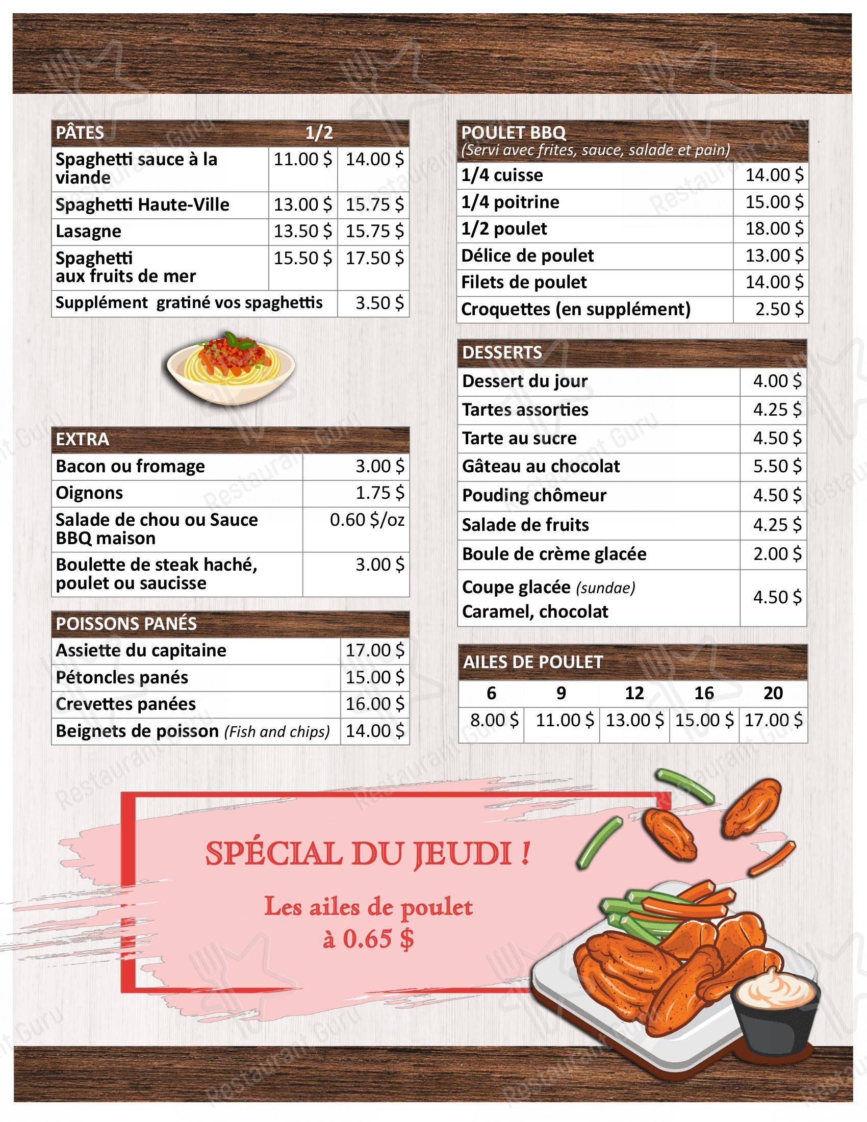 Menu au Restaurant Haute-Ville, Rimouski