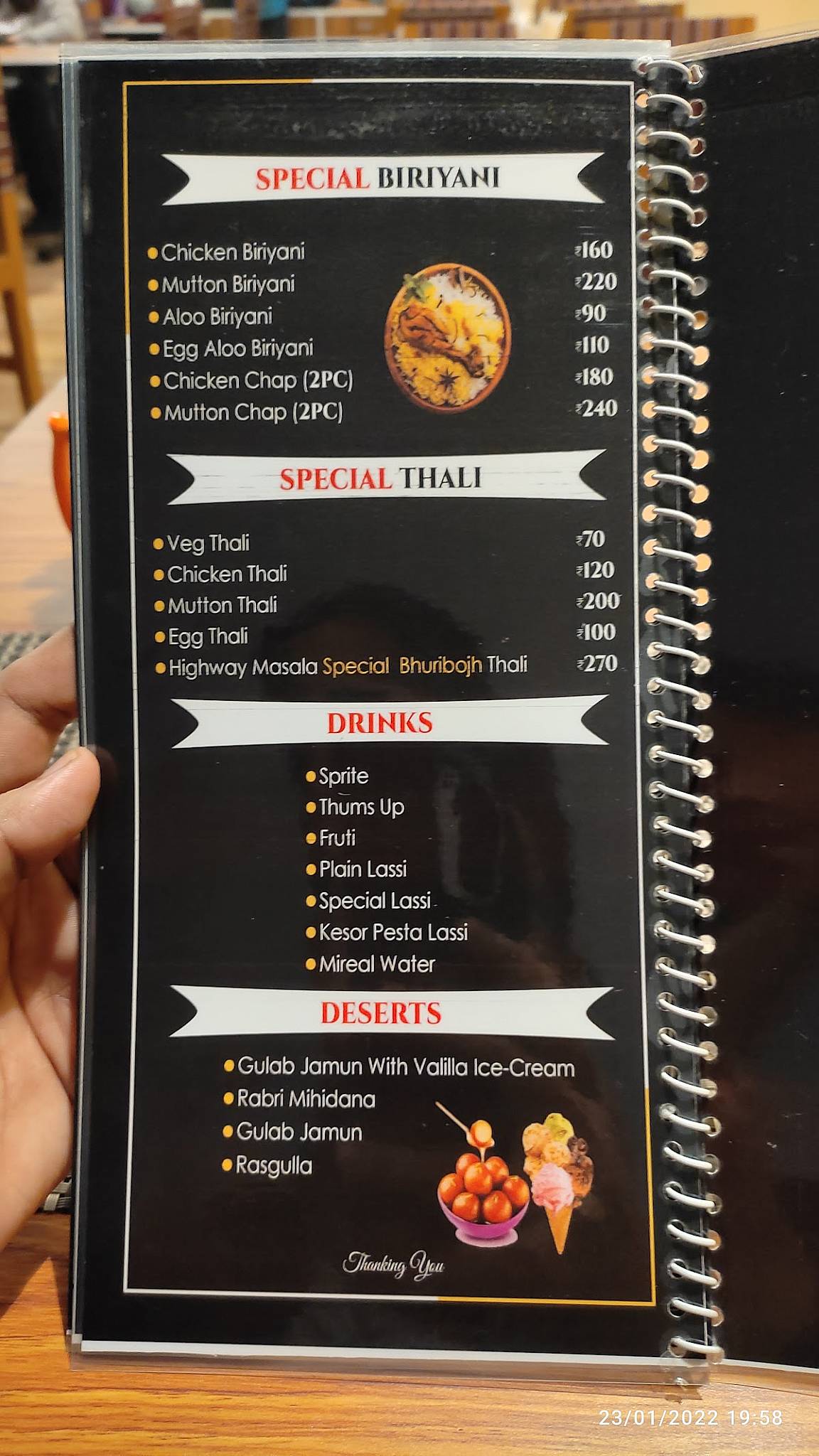 Menu at Highway Masala, Bighati