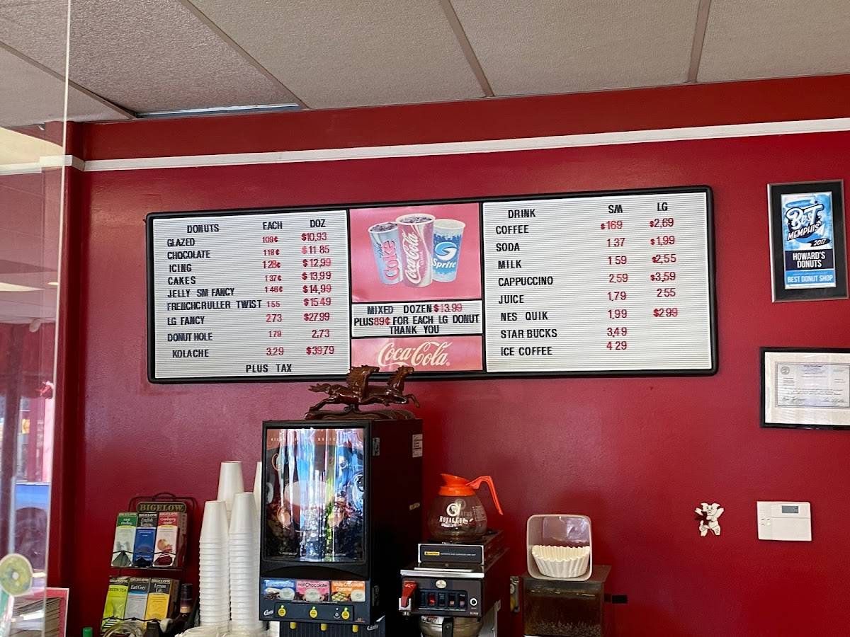Menu at Howard's Donuts, Memphis, Summer Ave