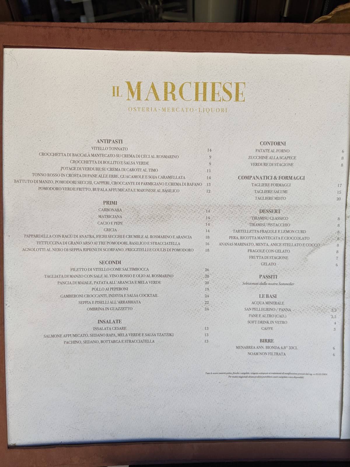 Menu da Il Marchese - Osteria Mercato Liquori ristorante, Roma, Via di ...