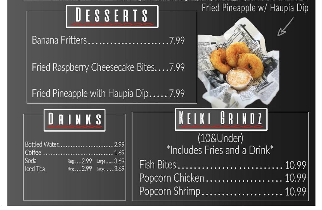 Menu at Island fish and chips restaurant, Puako, 69-250 Waikoloa Beach ...