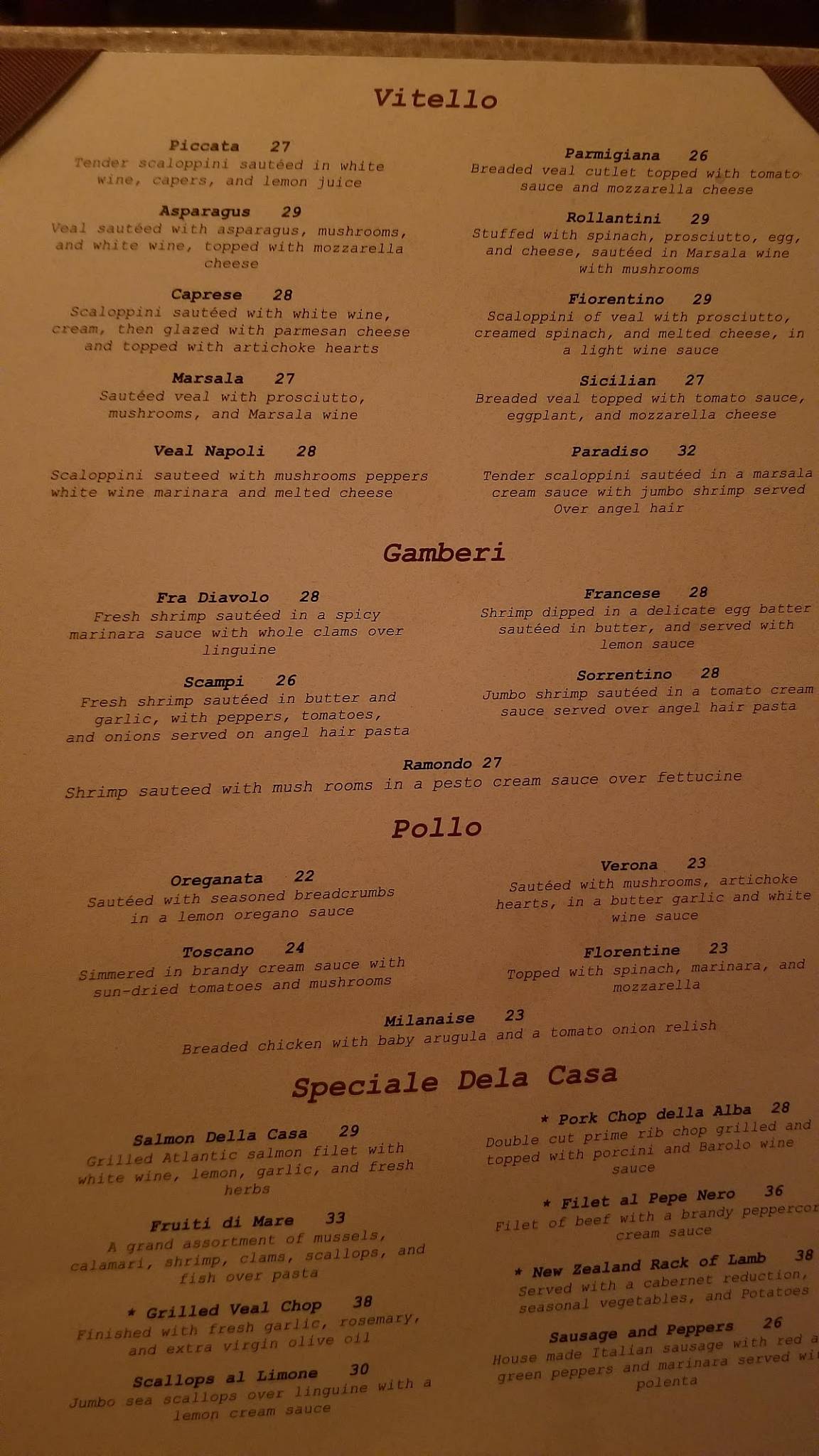 Menu at Isle of Capri restaurant, Virginia Beach
