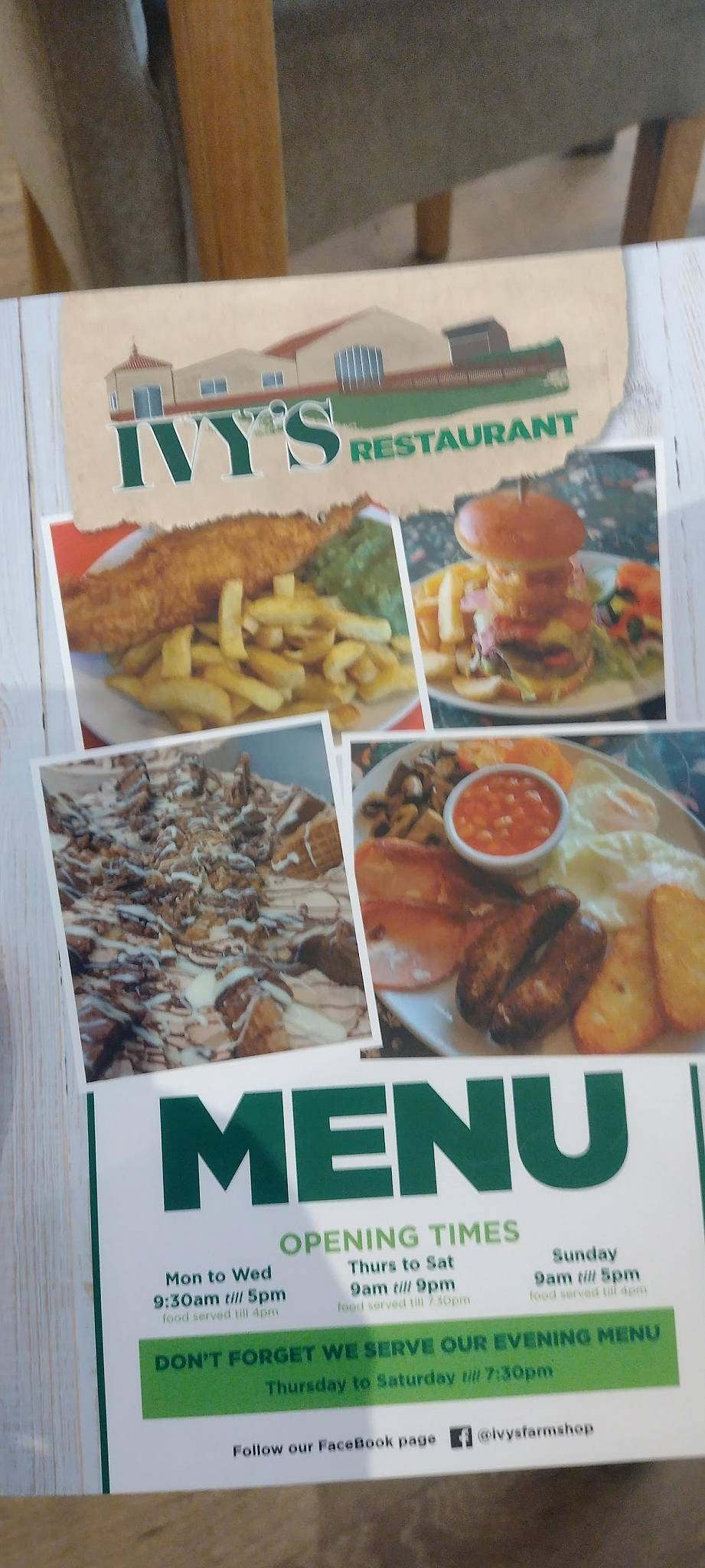 Menu at Ivy Farm restaurant, Kirton