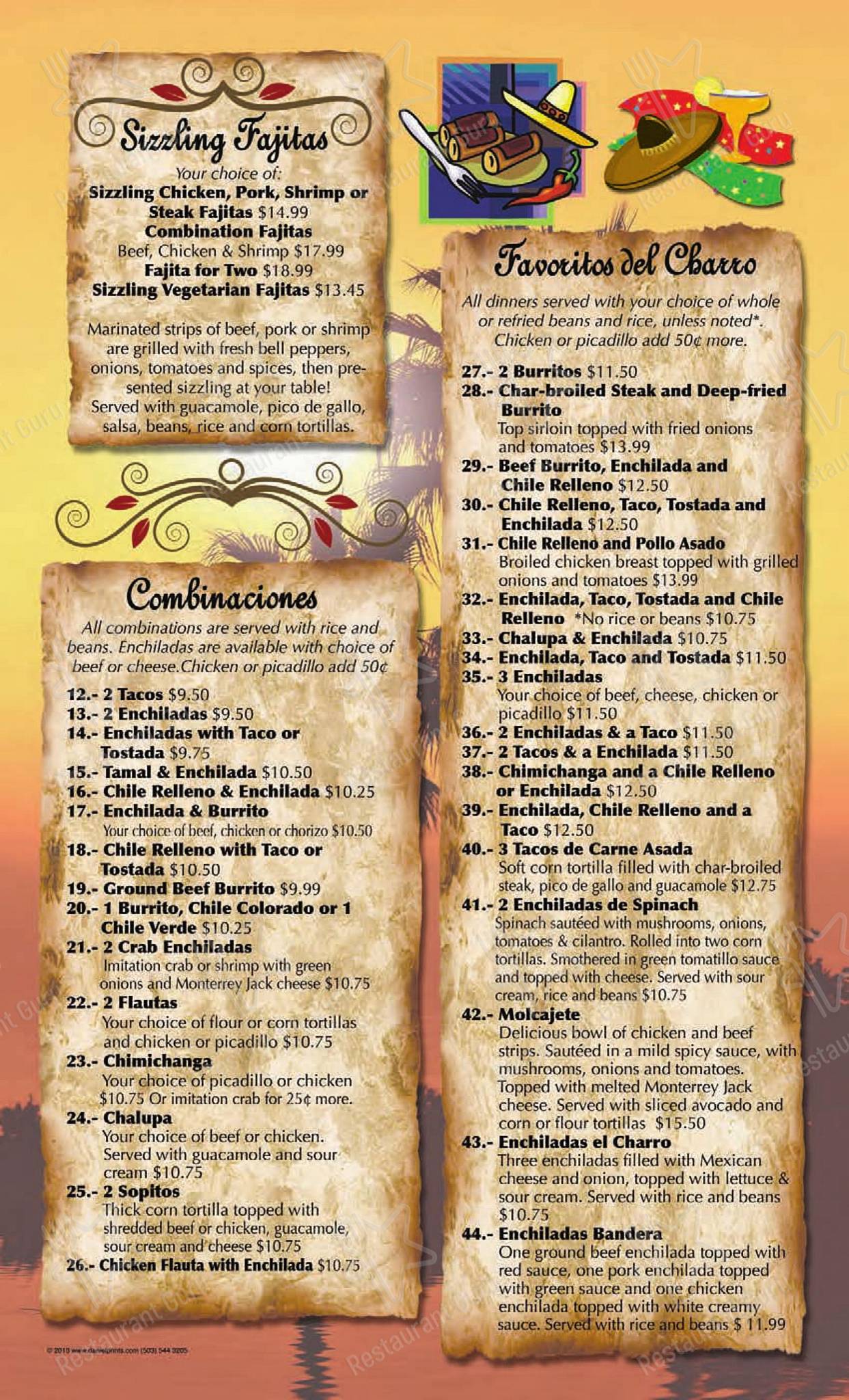Menu at Ixtapa restaurant, Silverton