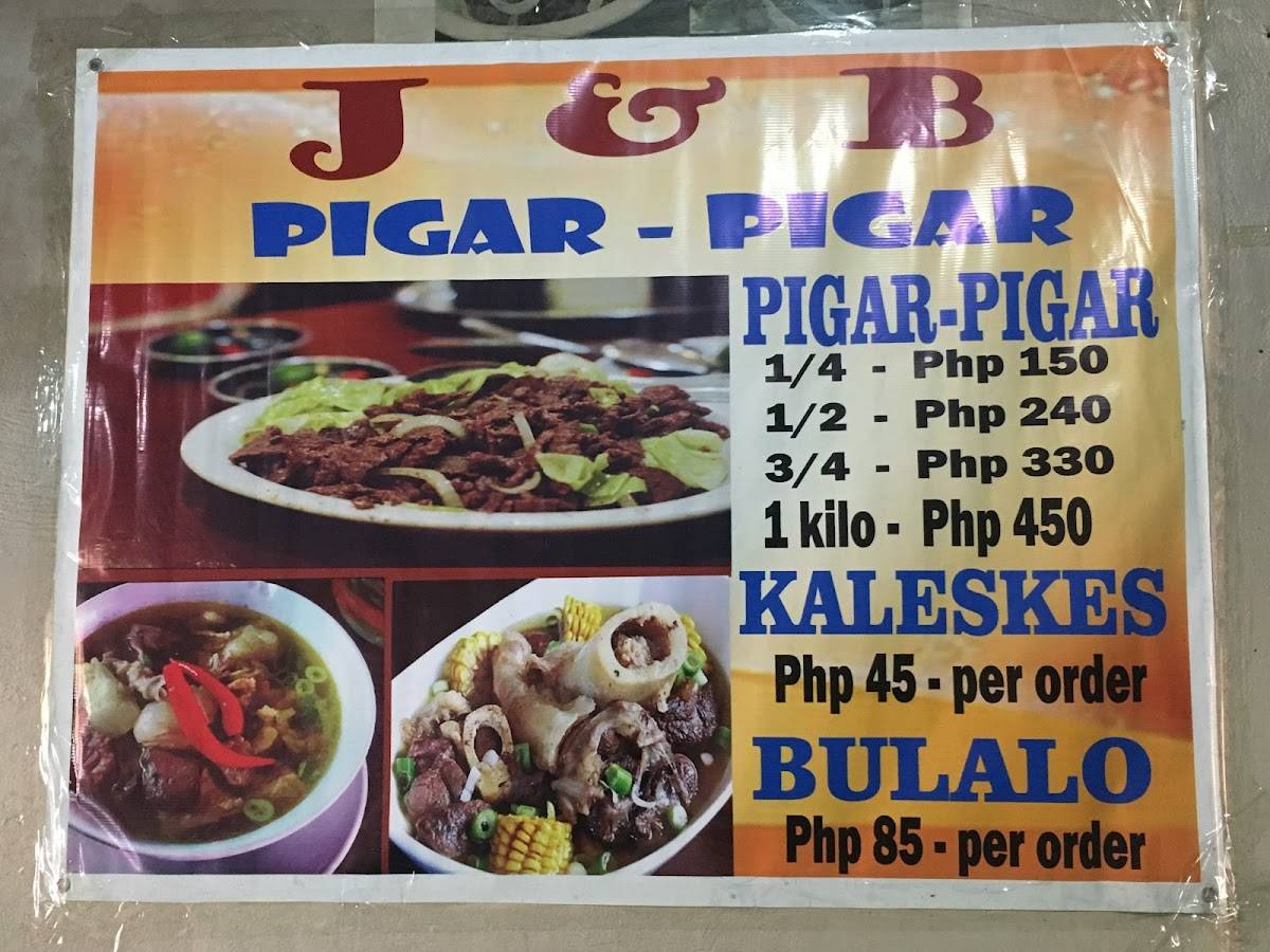 Menu at J & B Pigar-pigar restaurant, Baguio