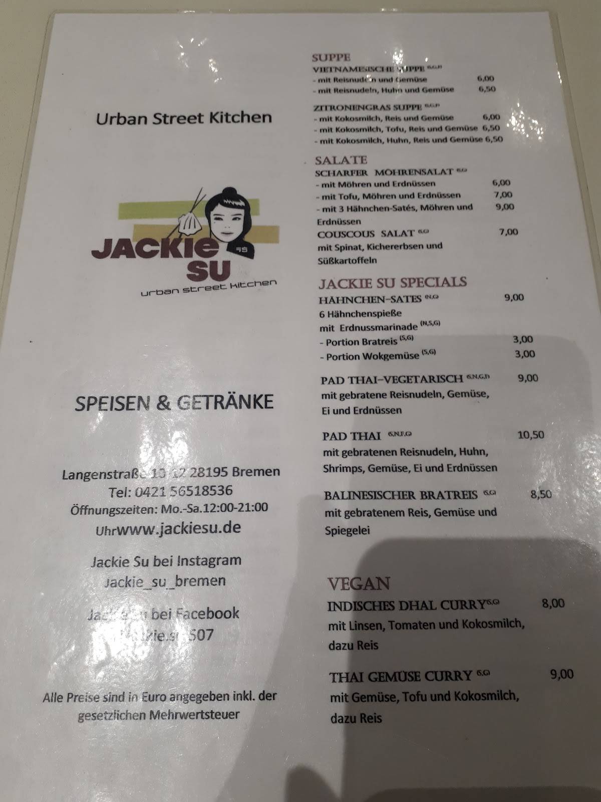 Speisekarte Von Jackie Su Restaurant, Bremen – RKIF