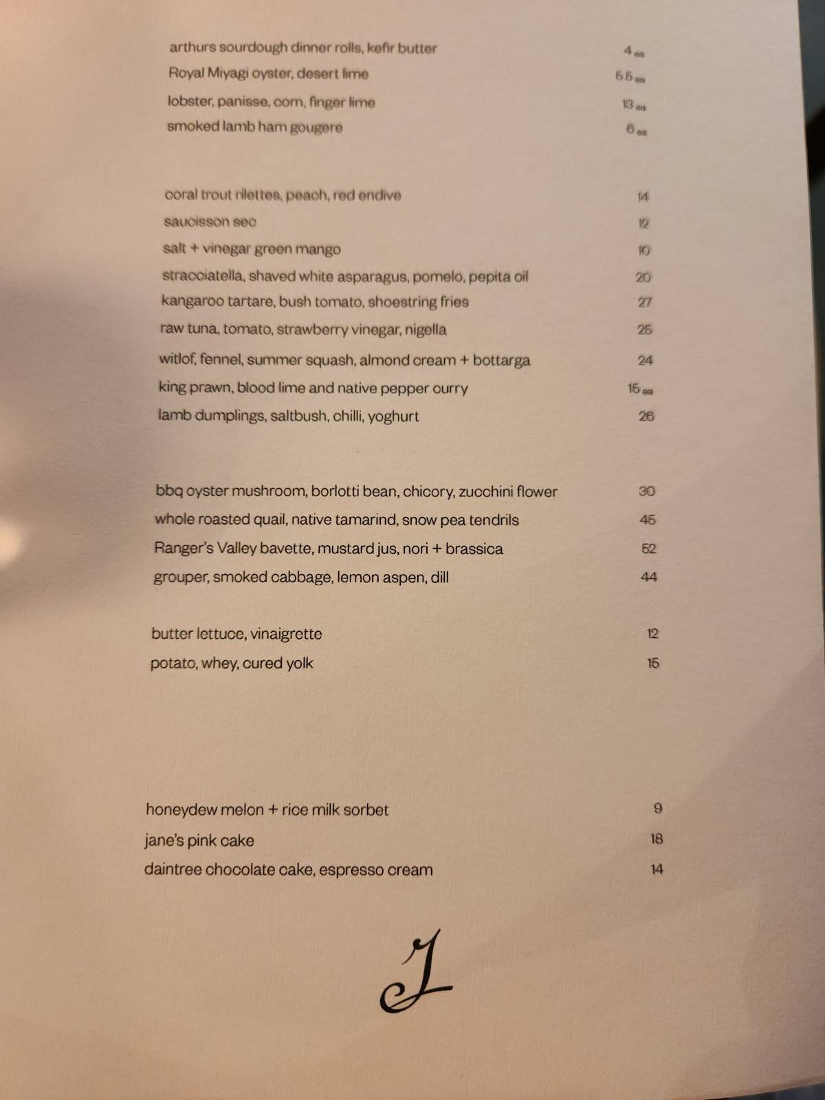 Menu at Jane Surry Hills restaurant, Surry Hills