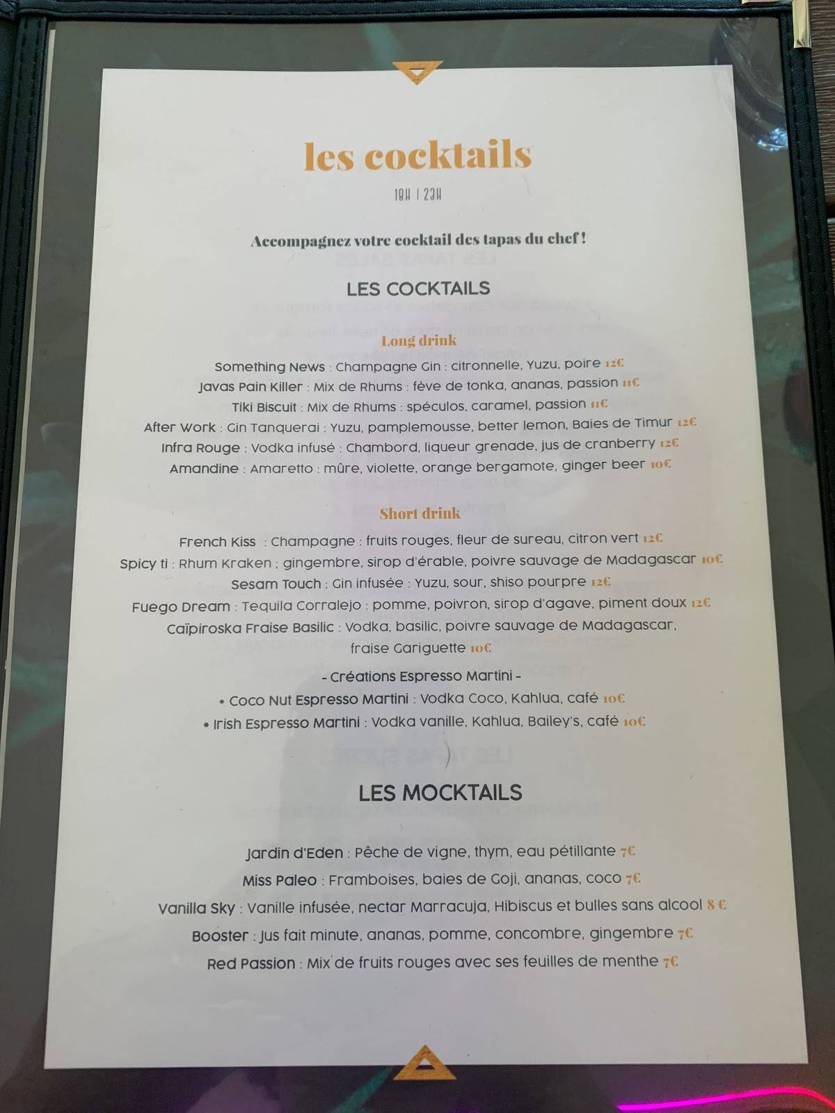 Menu au Javas Café, Aubenas