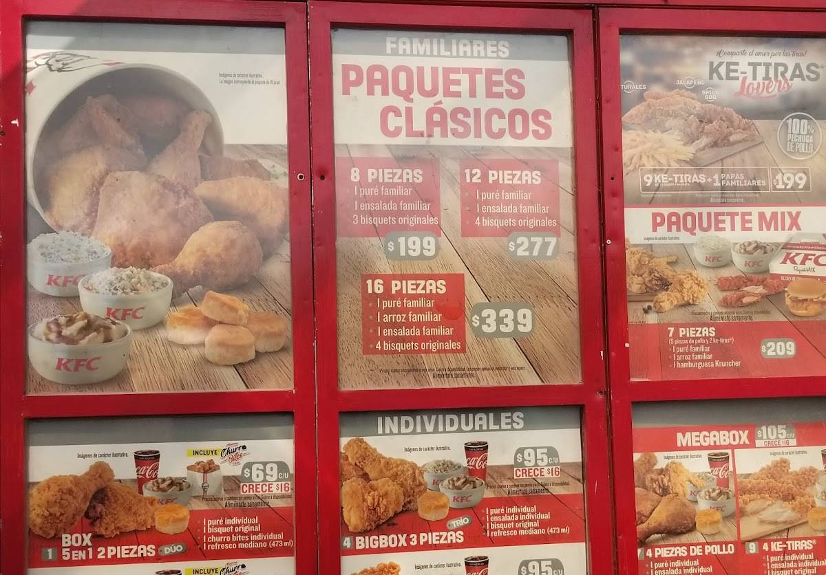 Menu at KFC periférico exterior restaurant, Reynosa, De Jara 1000