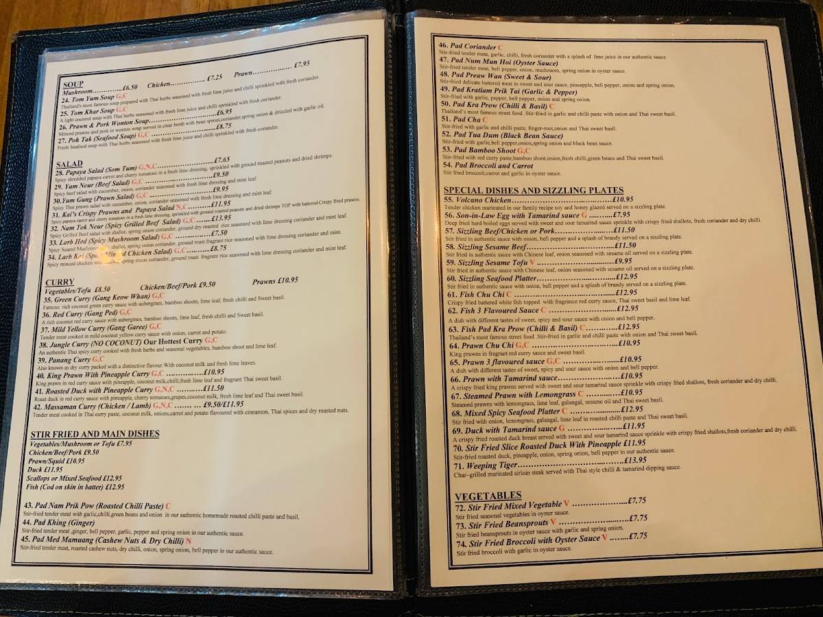 Menu at Kai’s Kitchen restaurant, Royal Tunbridge Wells