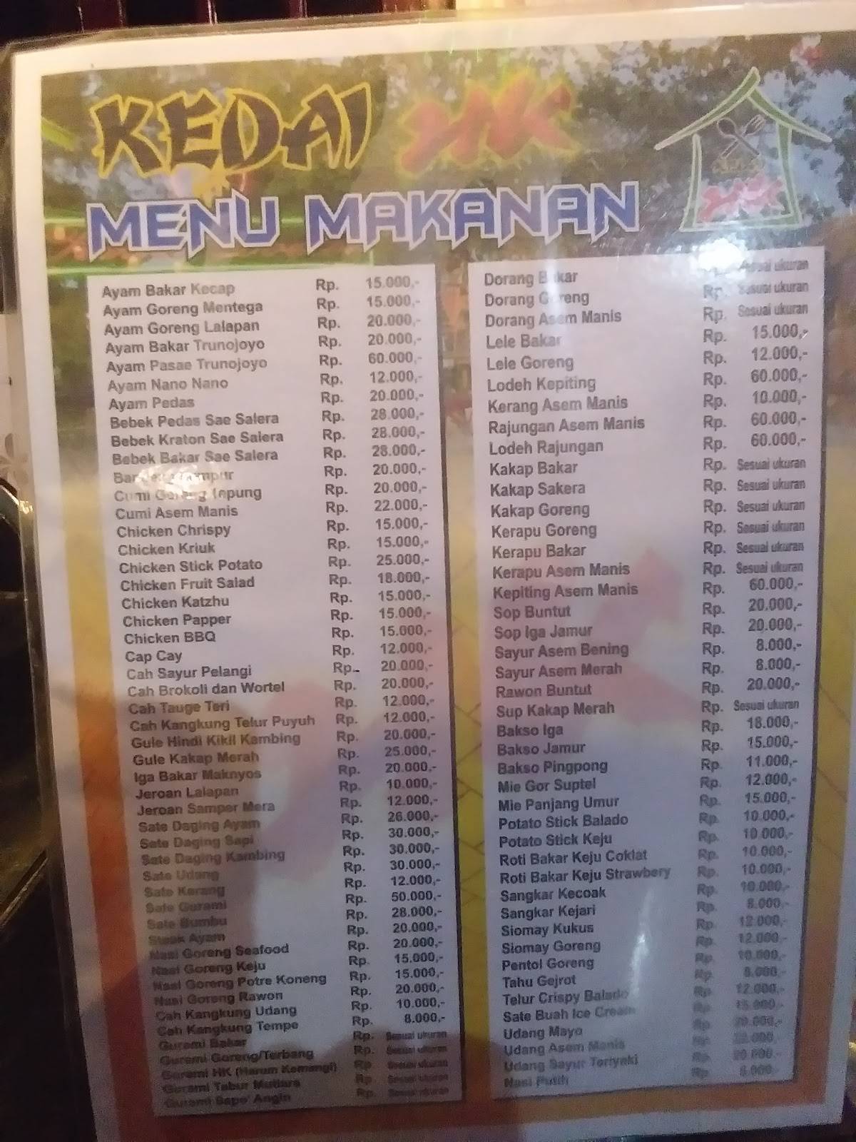 Menu at Kedai HK restaurant, Kolor