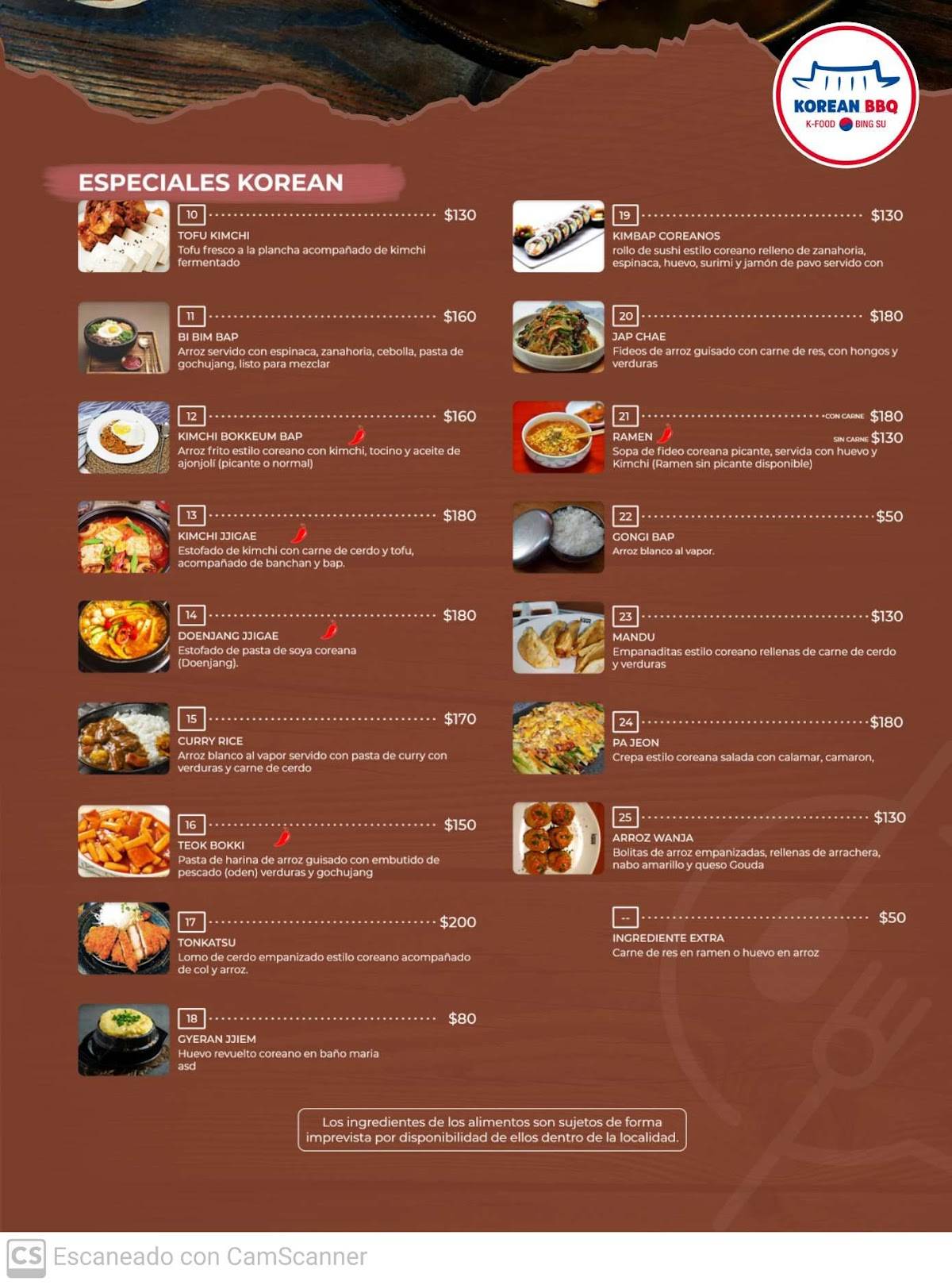 Menu at Korean BBQ - Bing Su Restaurante, Chetumal