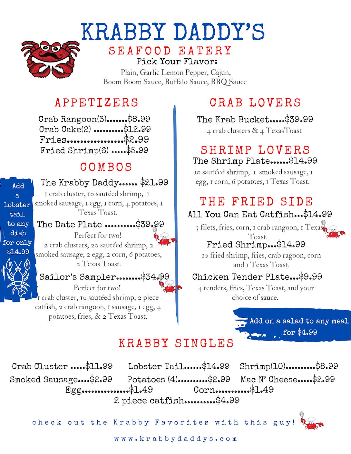 Menu at Krabby Daddy's Seafood Eatery restaurant, Festus