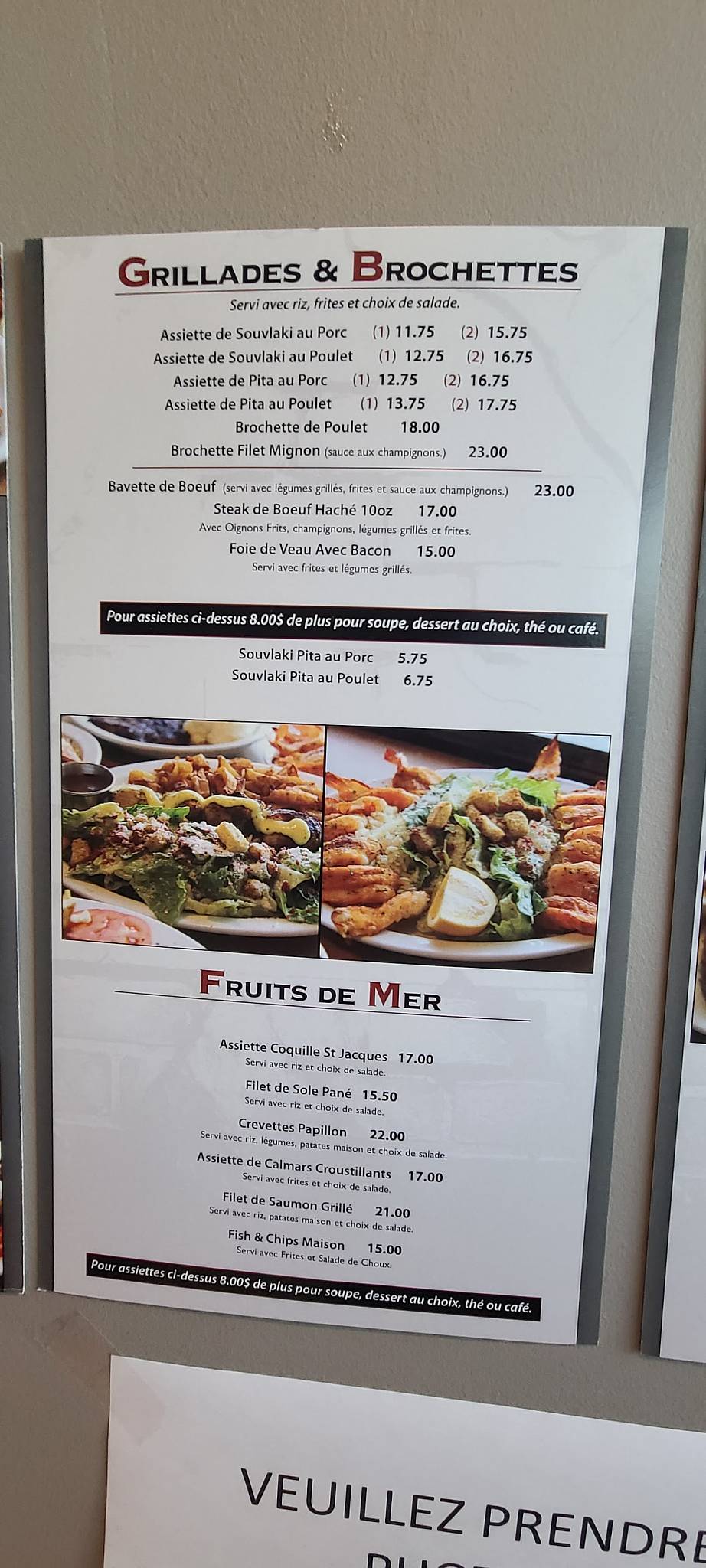 Menu au L'Étoile de Mirabel restaurant, Mirabel, Bd Curé-Labelle