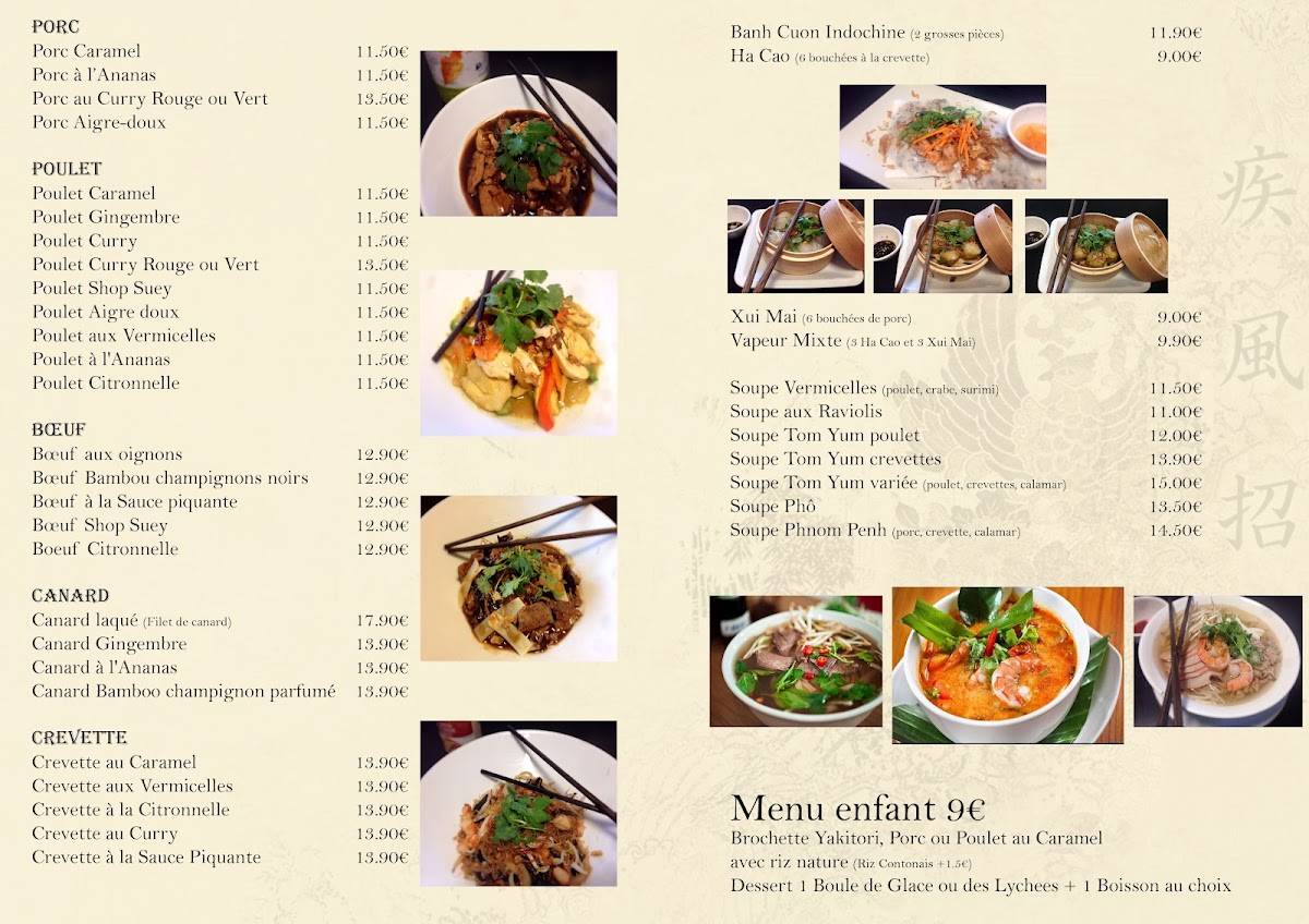 Menu au L'Indochine restaurant, Six-Fours-les-Plages