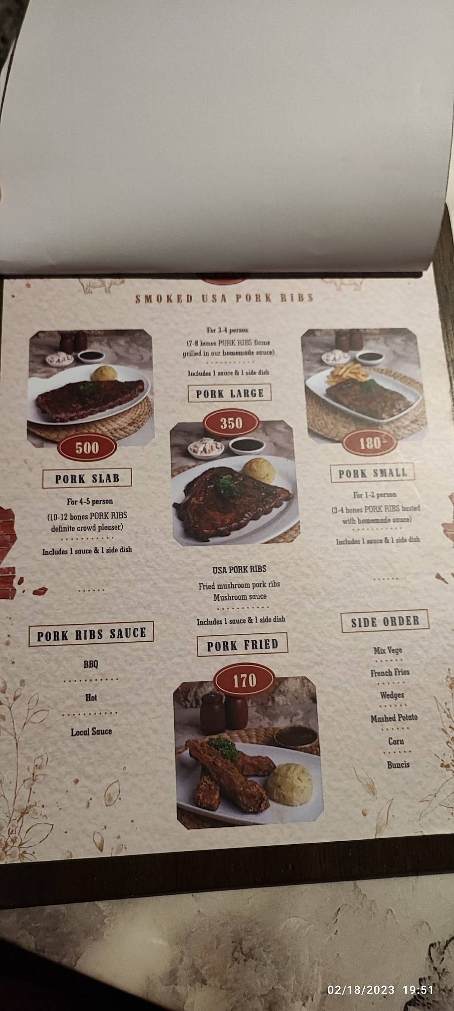 Menu at LOH.RIBS restaurant, Medan