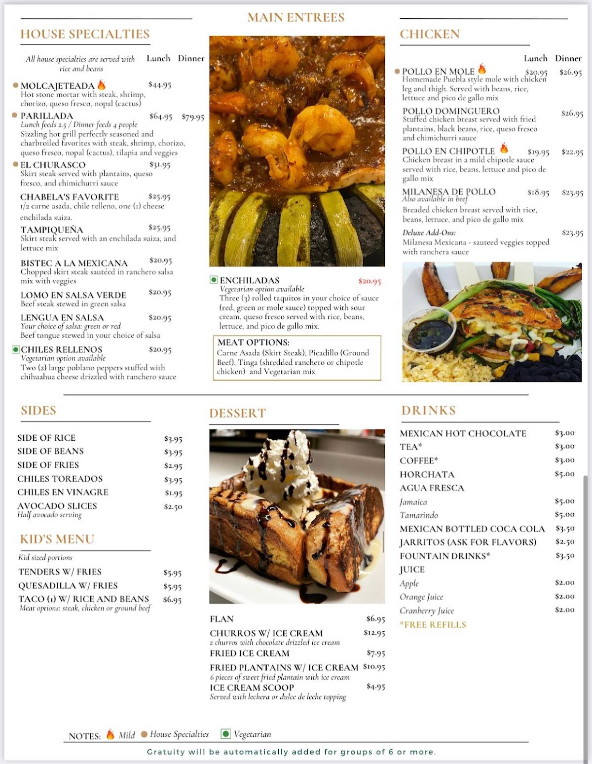 Menu at La Chabela Mexican Restaurant and Bar, Skokie