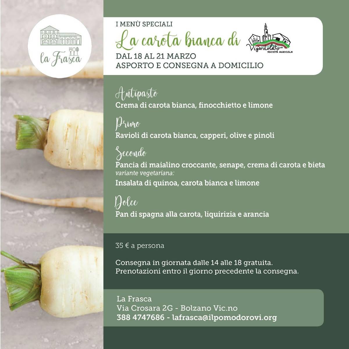 Menu da La Frasca ristorante, Bolzano Vicentino, Via Crosara