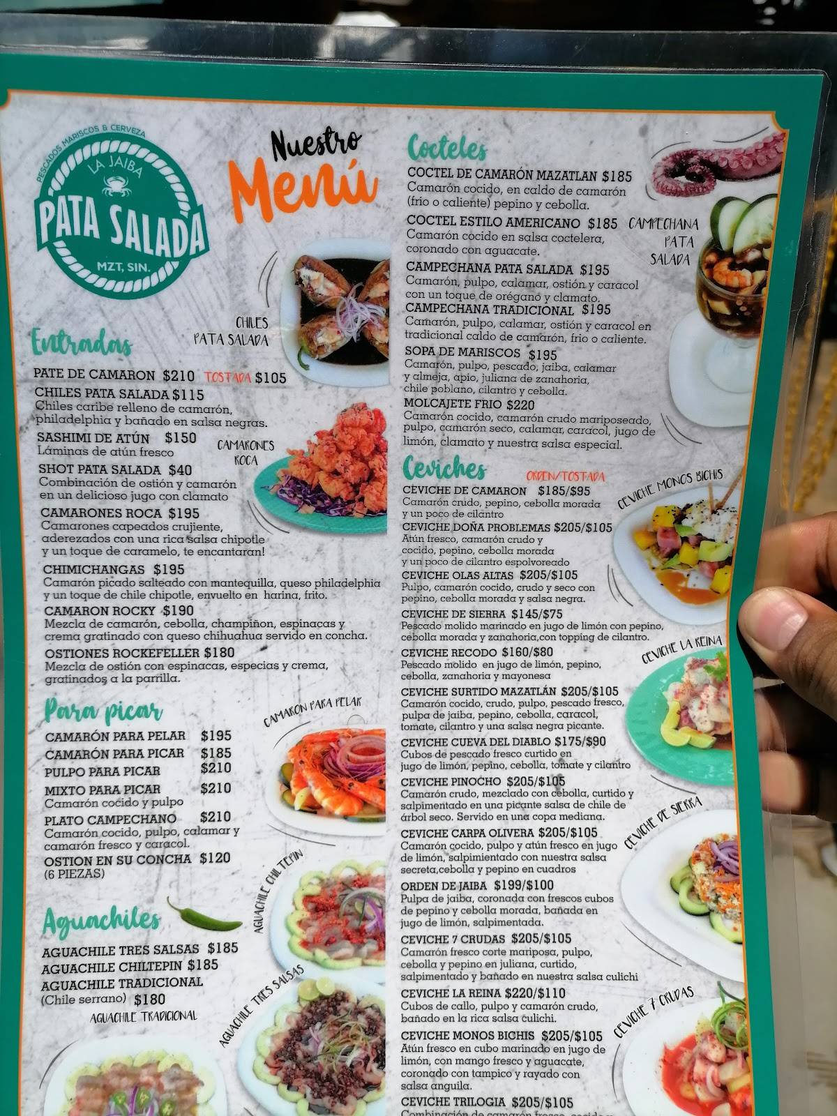 Carta del restaurante La Jaiba Pata Salada, Mazatlán