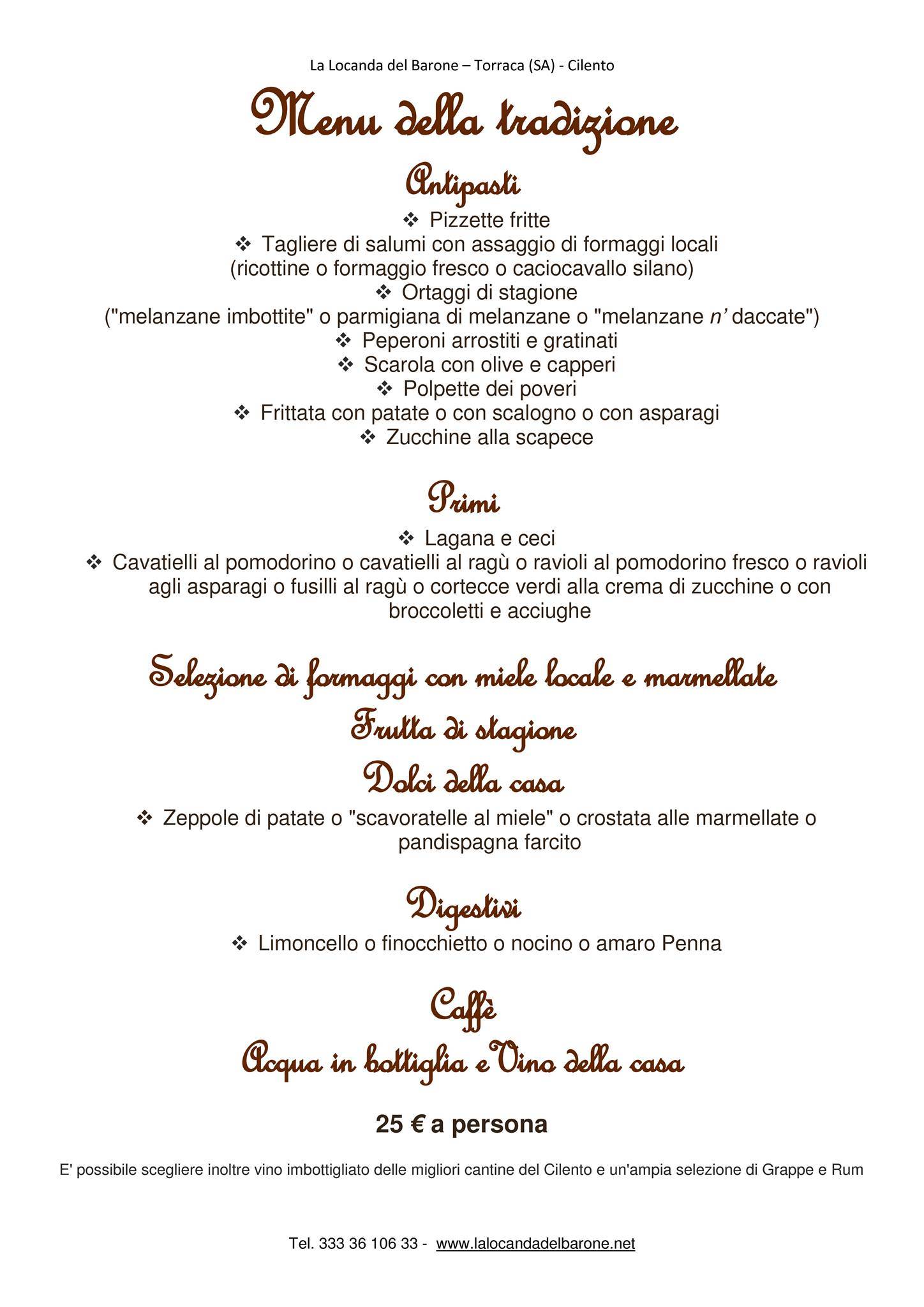 Speisekarte von La Locanda Del Barone, Torraca
