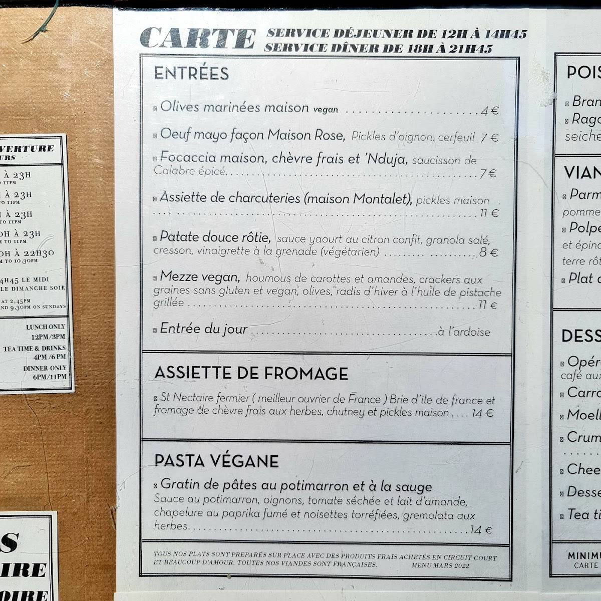Menu at La Maison Rose restaurant, Paris, 2 Rue de l'Abreuvoir