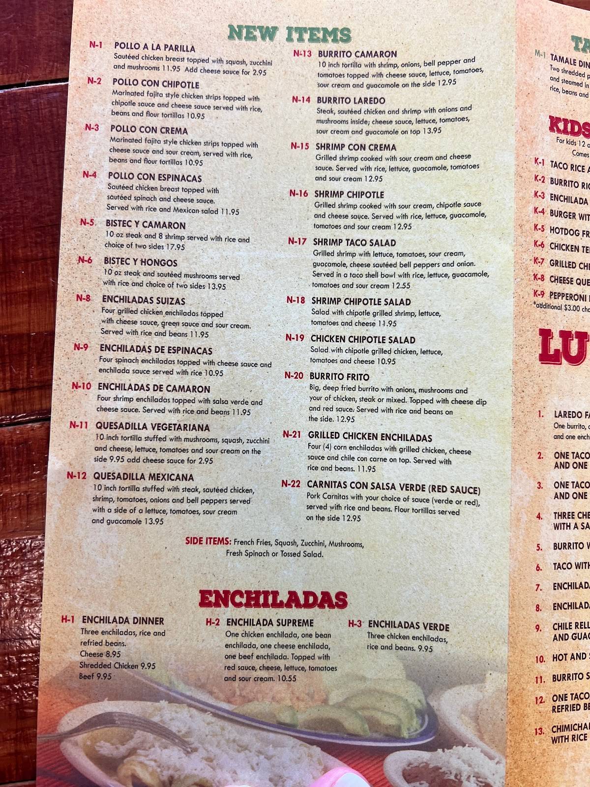 Menu at Laredo Mexican Restaurant, Lake Butler