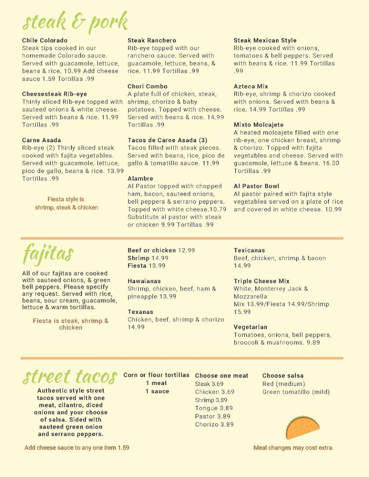 Menu at Las Lomas Restaurante Mexicano, Dyersburg