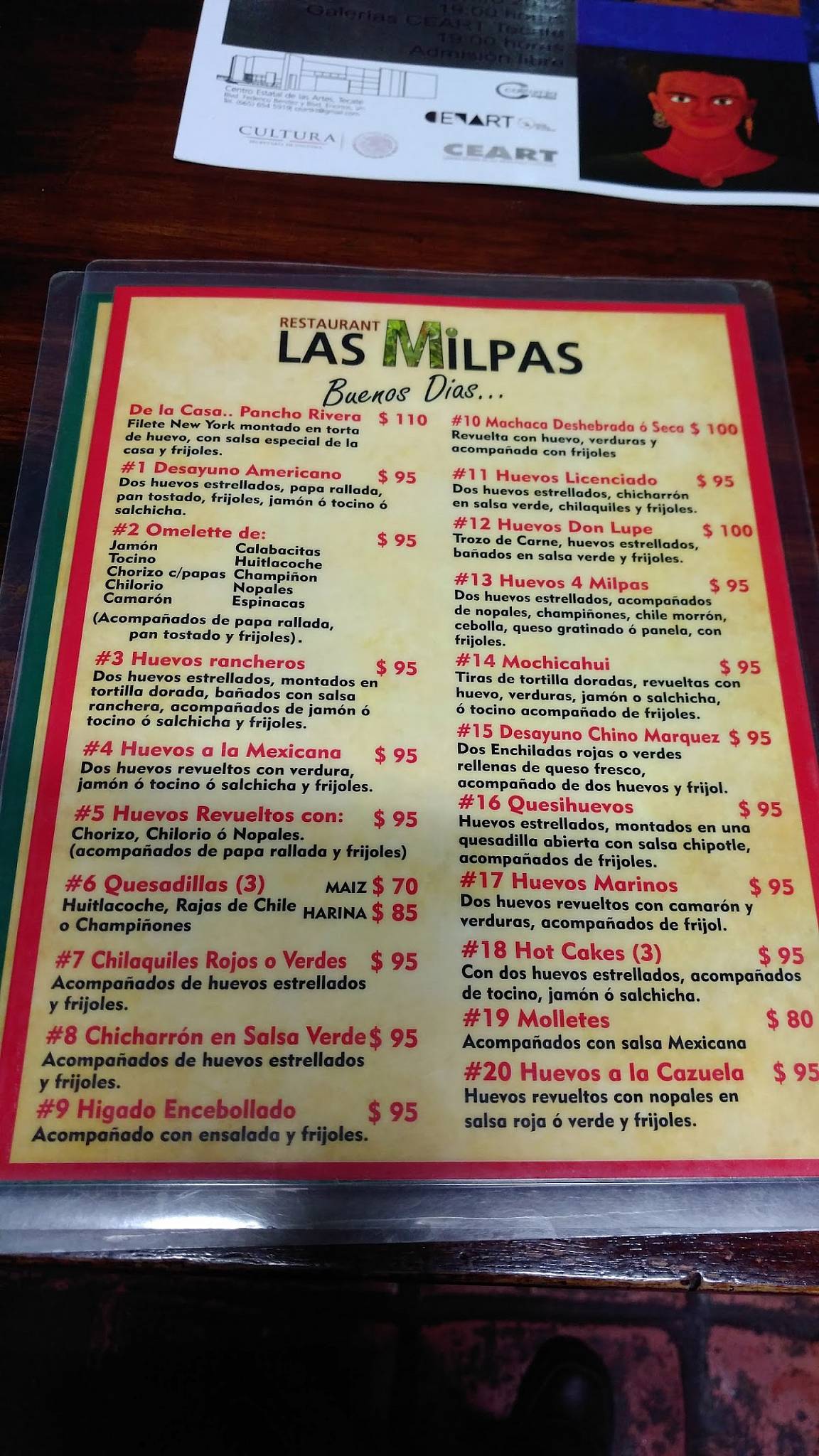 Carta del restaurante Las Milpas, Tecate, México 2 10