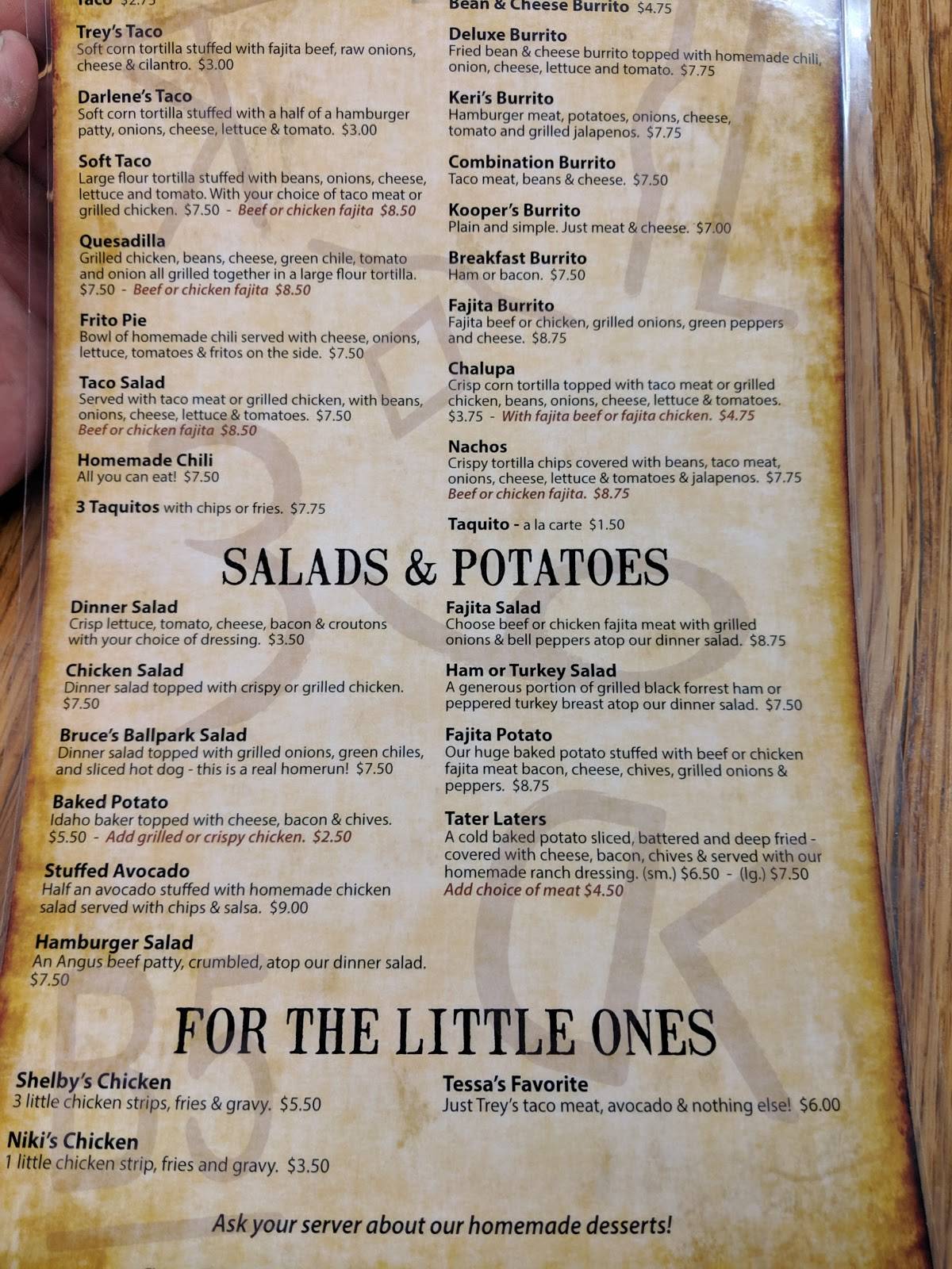 Menu at Lazy 6 restaurant, Lovington