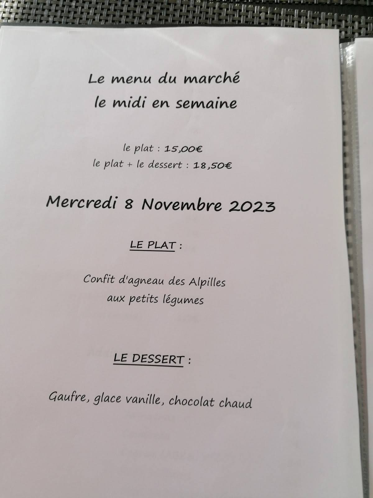 Menu au Le Castel restaurant, Châteaurenard