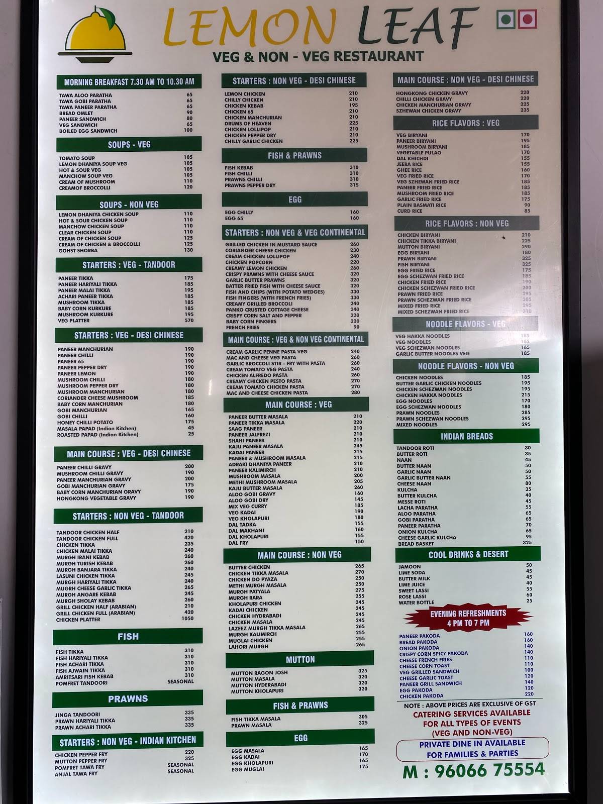 Menu at Lemon Leaf Kolar, Vadagur
