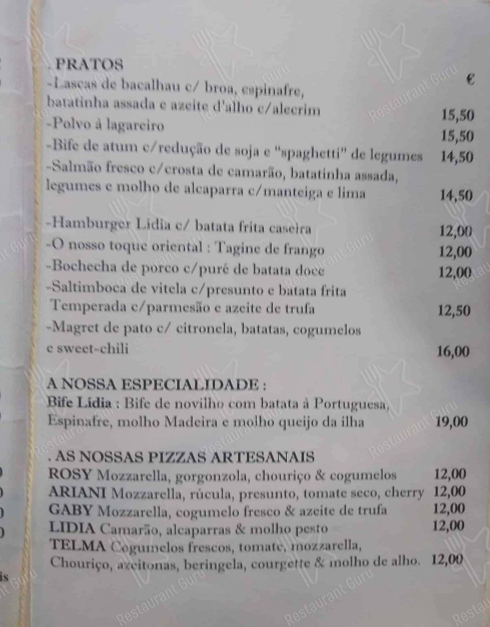 Menu at Lídia Restaurante & Bar, Lisbon