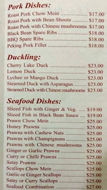 Menu at Lion Dance restaurant, Williamstown