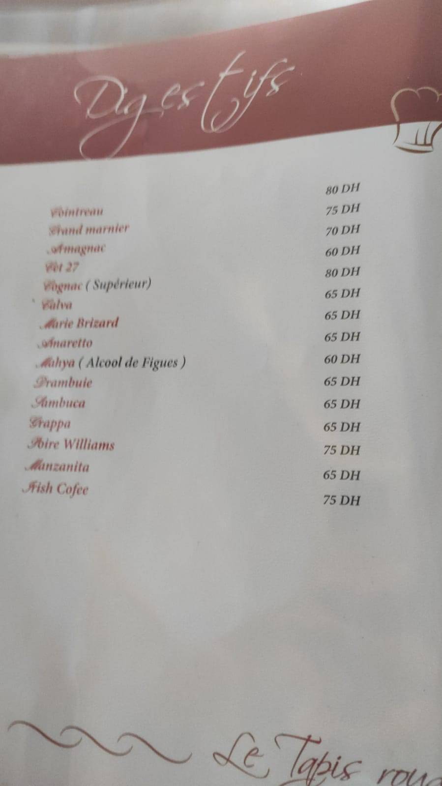 Menu au Le Tapis Rouge – Little Norway restaurant, Agadir