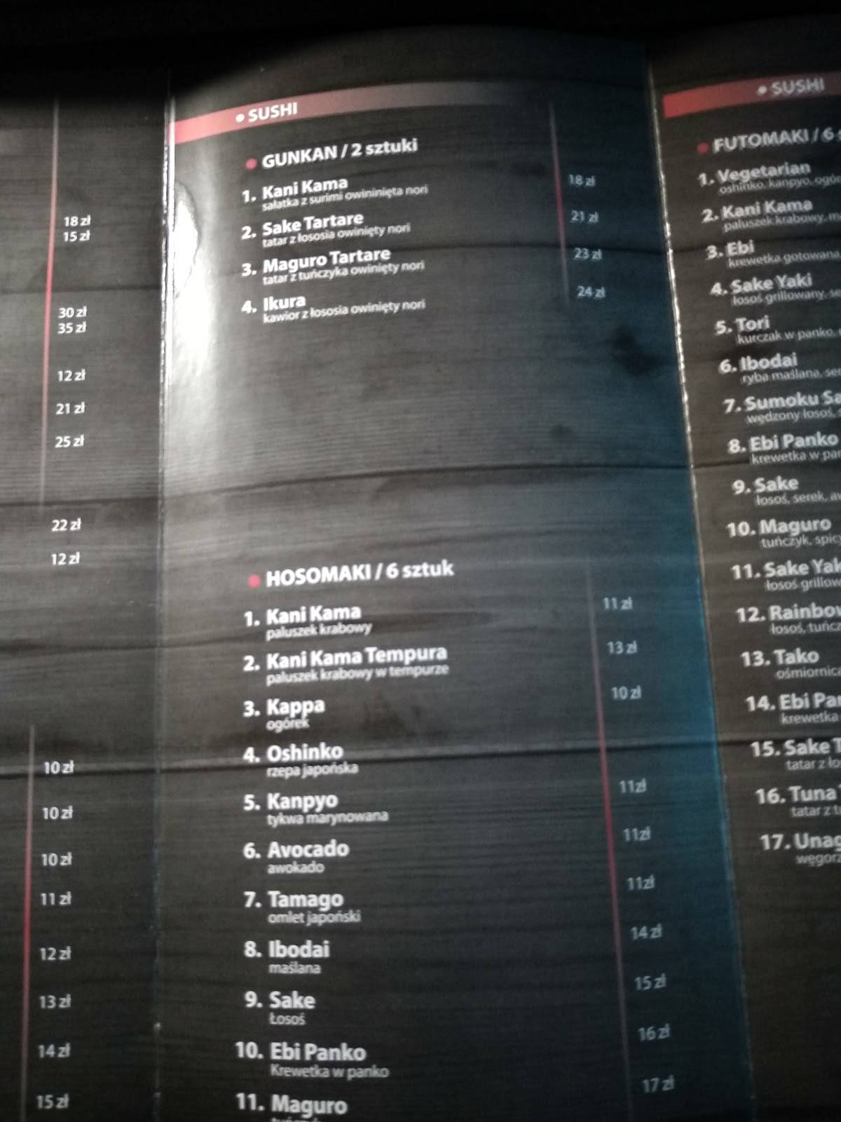 Menu at Loko Sushi restaurant, Kolo