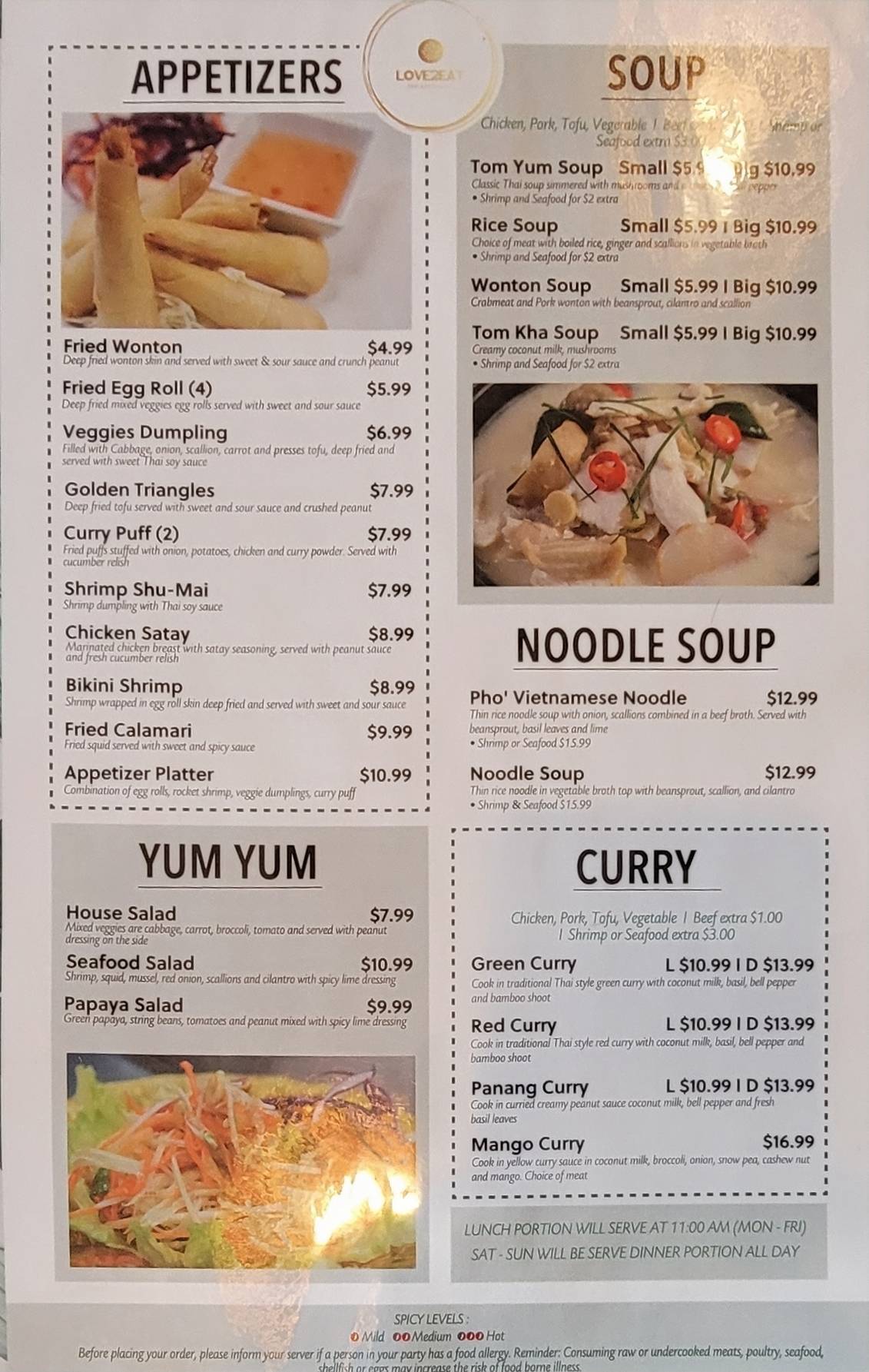 Menu at Love2Eat Thai Crozet restaurant, Crozet