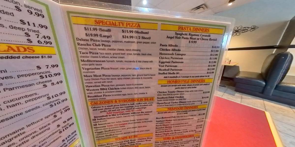 Menu at Lucio's restaurant, Eastlake