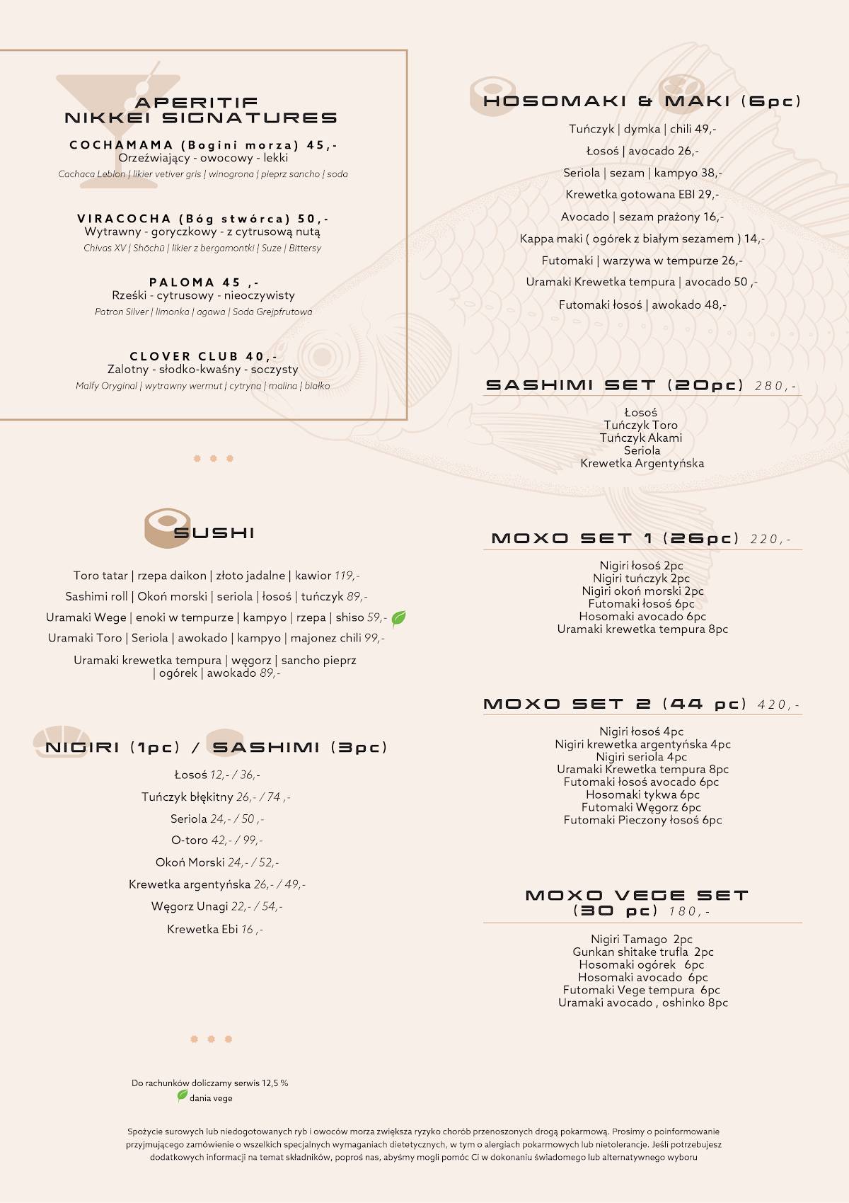 Menu at MOXO Restaurant & Club, Warsaw