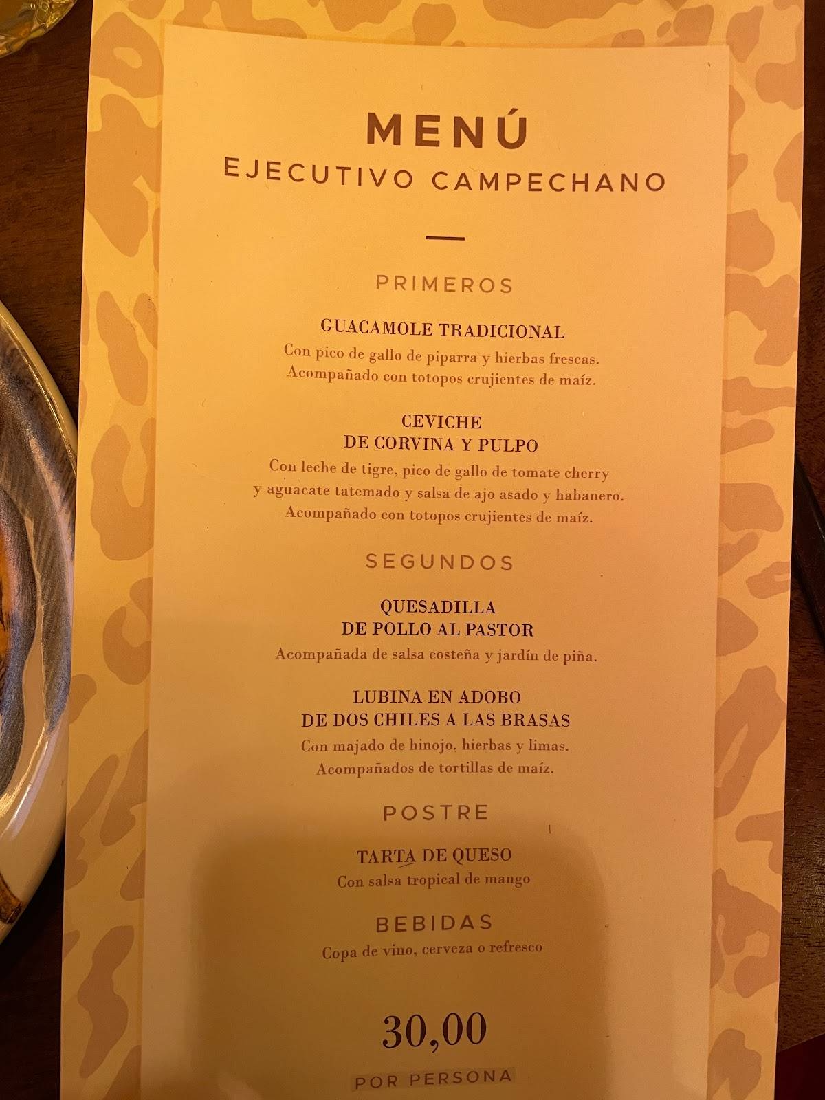 Carta de Maison Jaguar, restaurante mexicano con espectáculo, Madrid