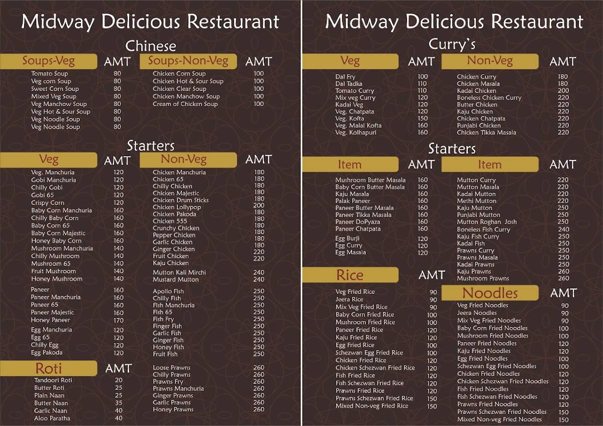 Menu at Midway Delicious, Hyderabad