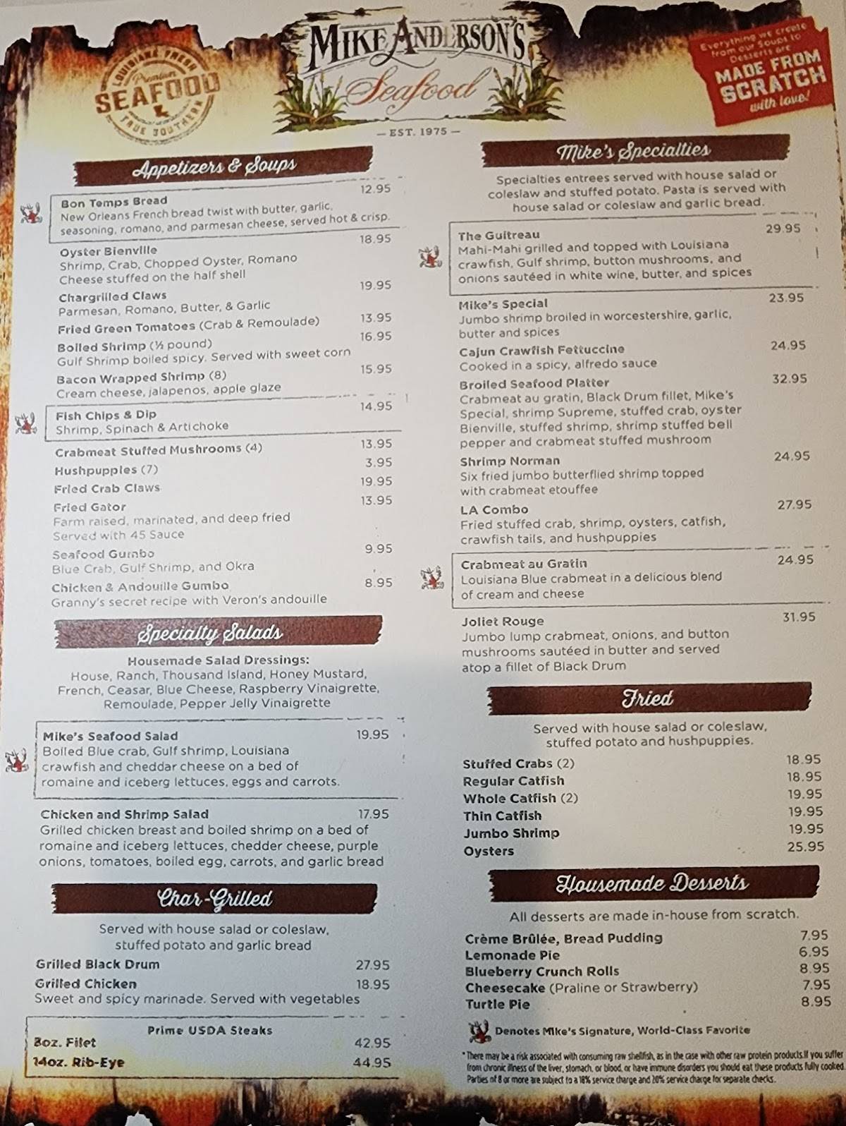 Menu at Mike Anderson's - Gonzales restaurant, Gonzales