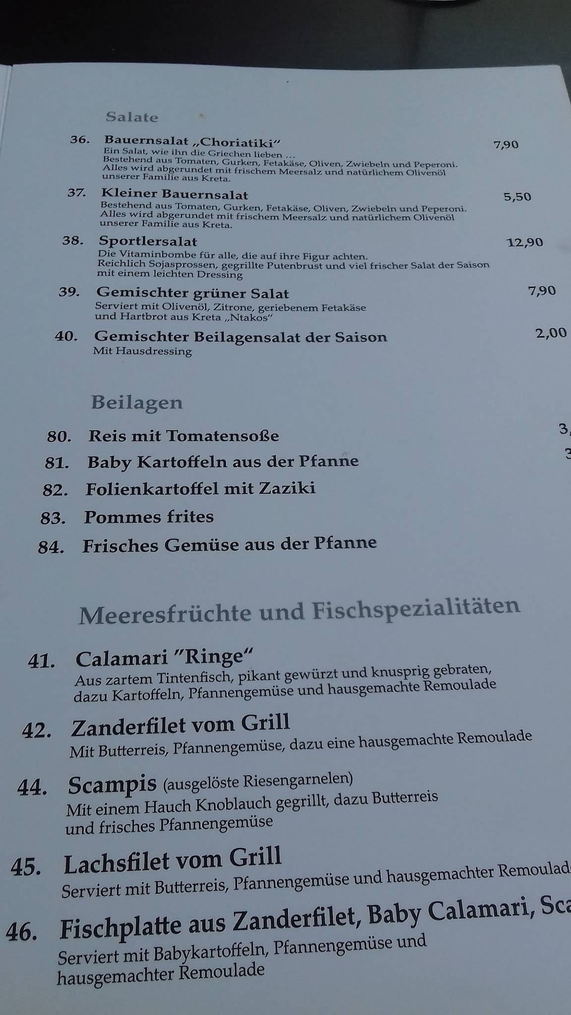 Speisekarte von Restaurant Mythos, Unterhaching