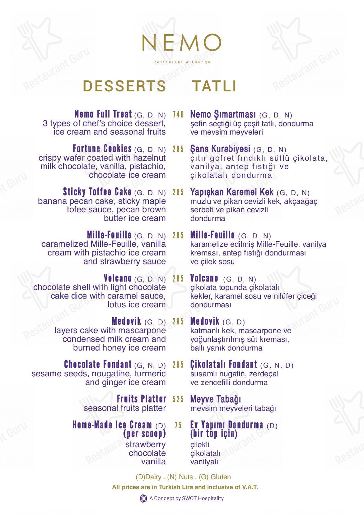Menu at NEMO Restaurant & Lounge, Turkey