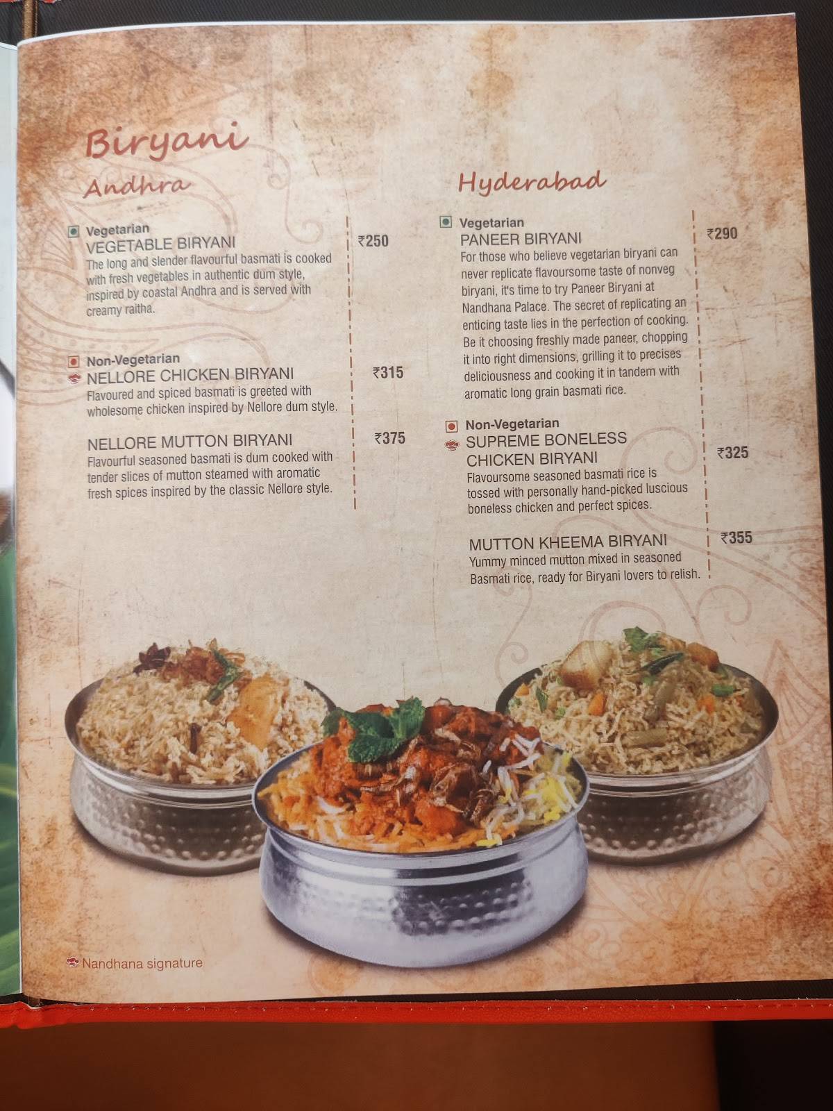 Menu at Nandhana Palace - Andhra Style Restaurant - Velachery, Chennai