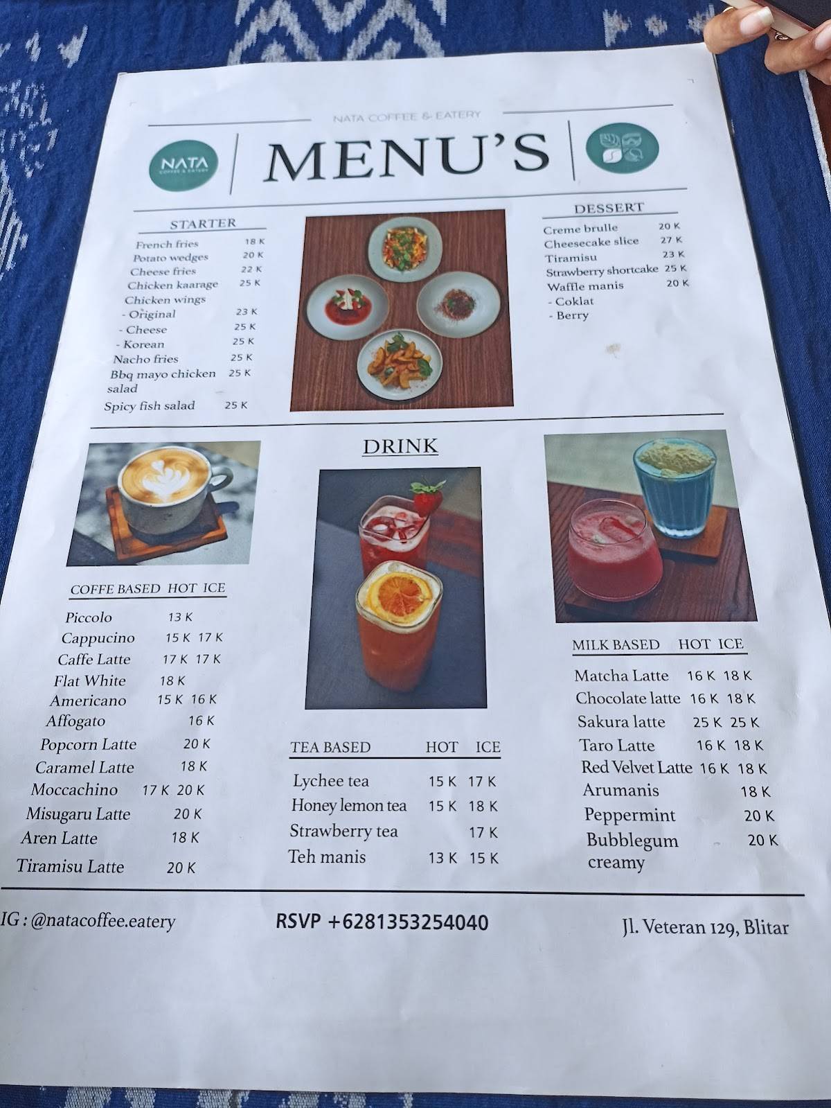 Menu at Nata Coffee and Eatery restaurant, Blitar