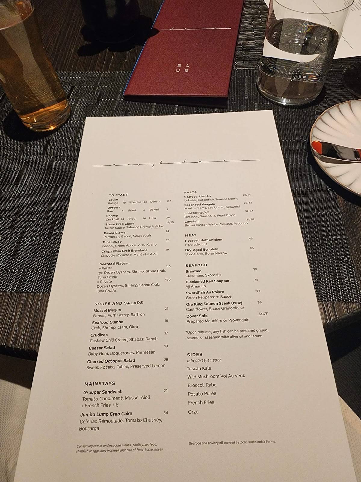 Menu at Navy Blue restaurant, Houston
