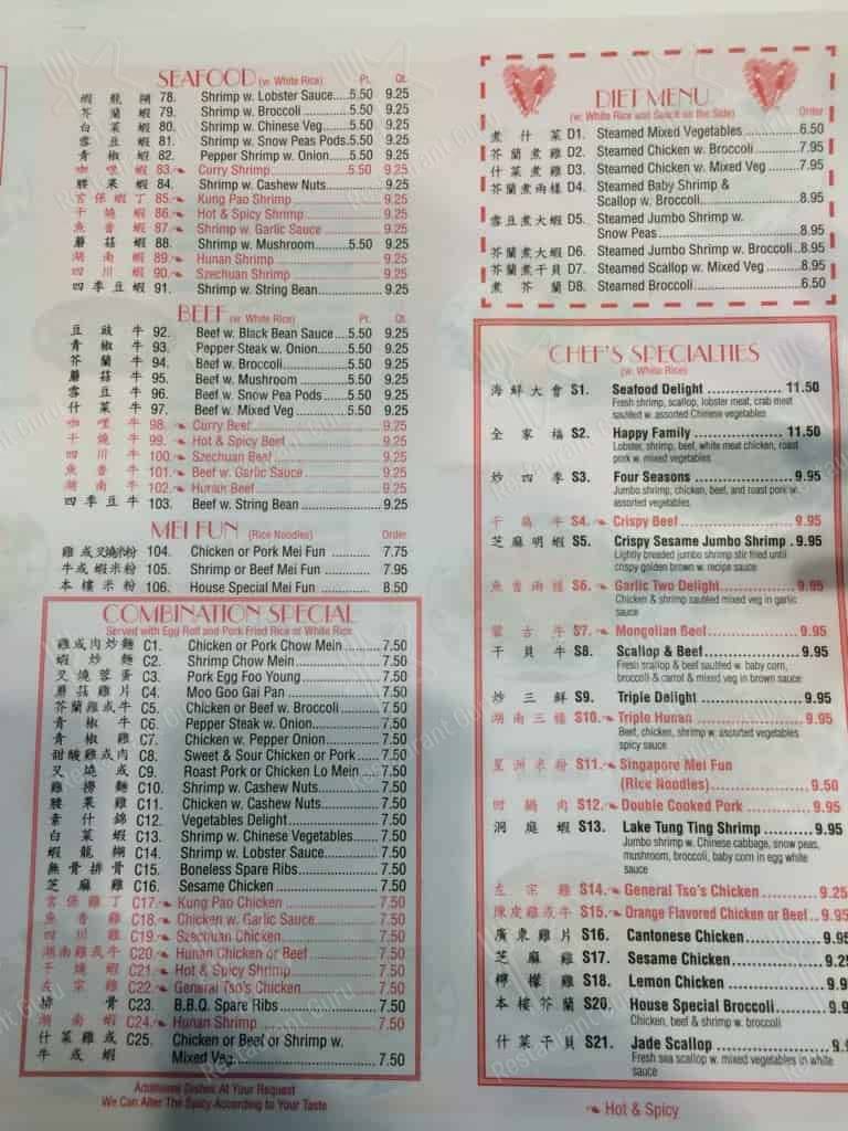 Menu at New Jumbo China restaurant, Clayton