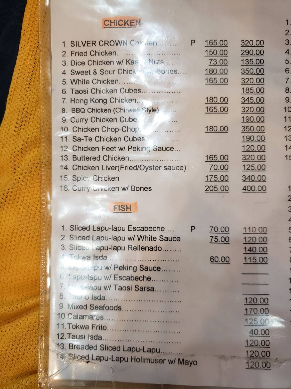 Menu at New Silver Crown Panciteria, Inc. restaurant, Caloocan
