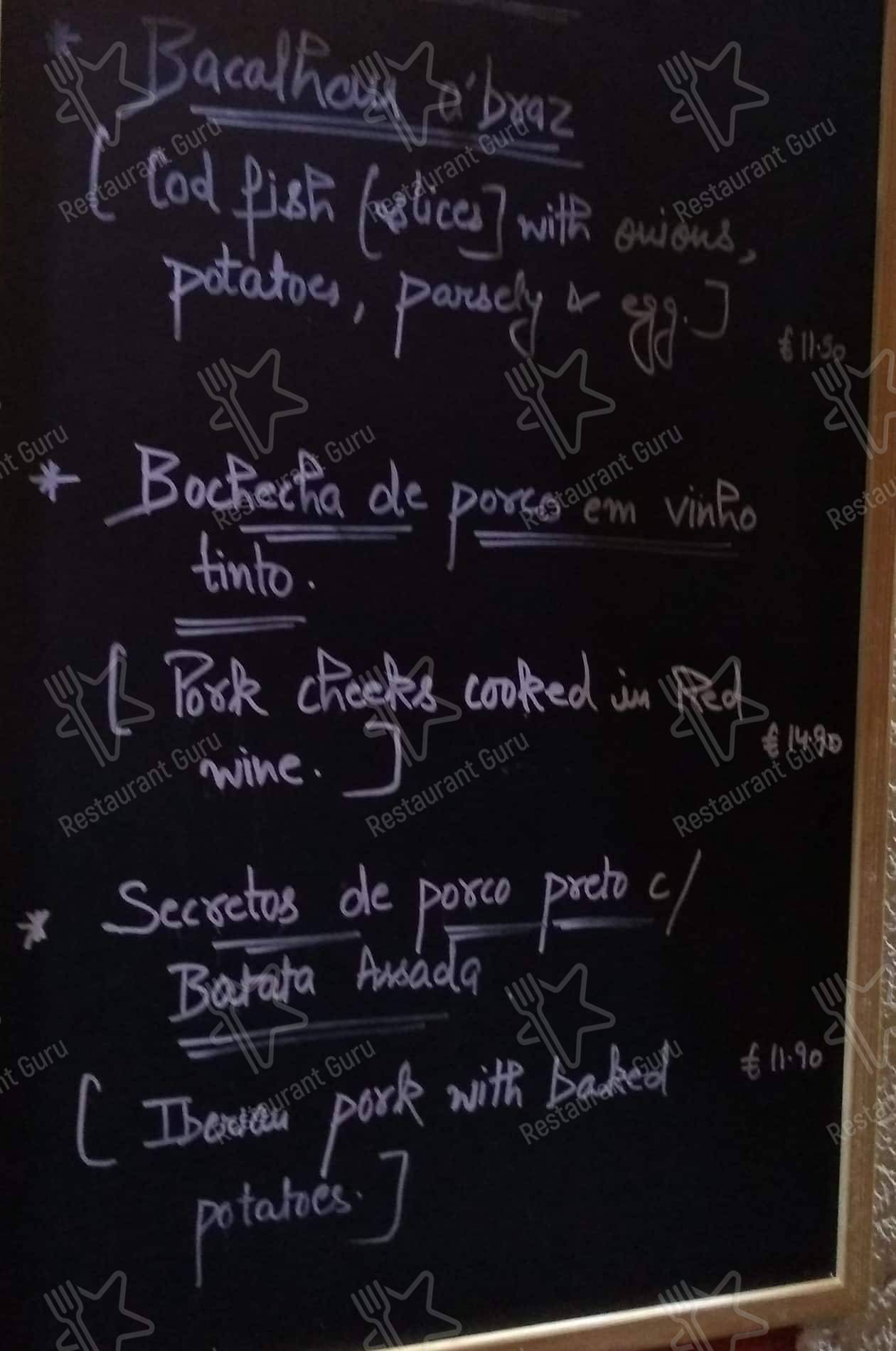 Menu em O Barrigas, Lisboa
